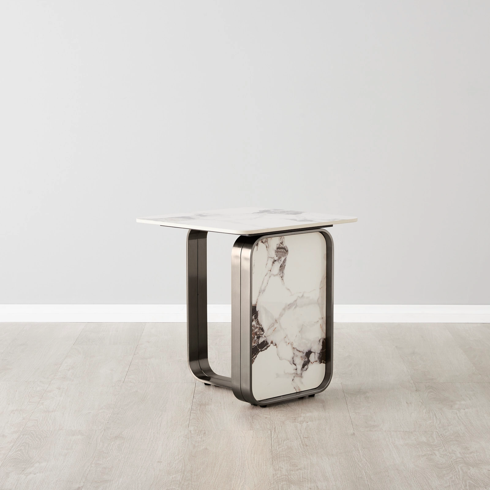 Marbella Cold Calacatta White Sintered Stone Side Table - Black Nickel ...