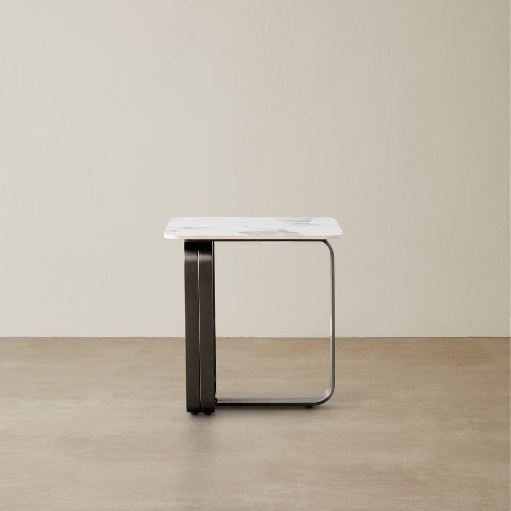 Marbella Cold Calacatta White Sintered Stone Side Table - Black Nickel ...