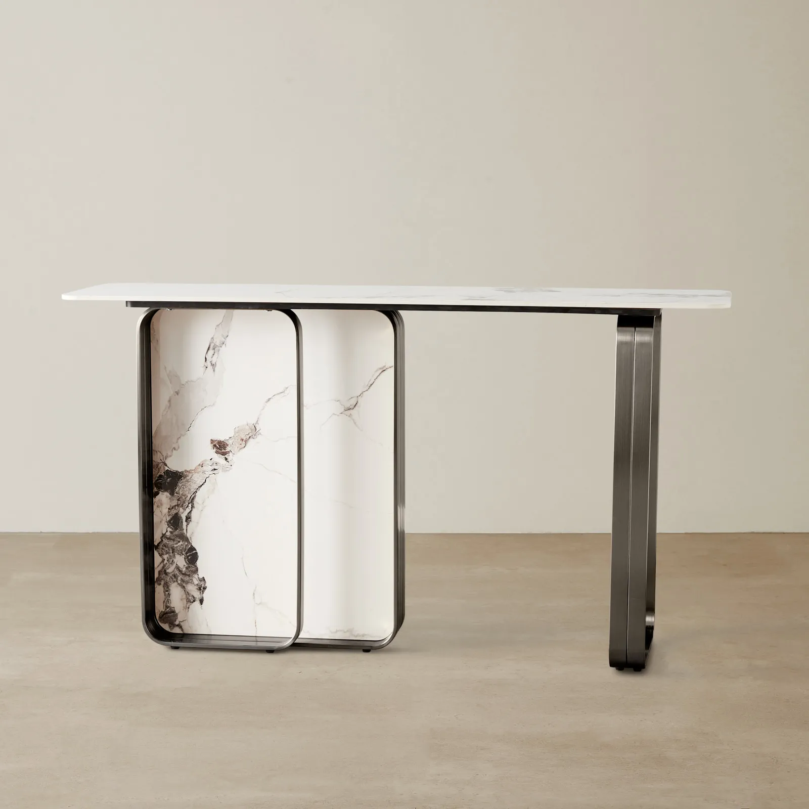 Marbella Cold Calacatta White Sintered Stone Console Table - Black ...