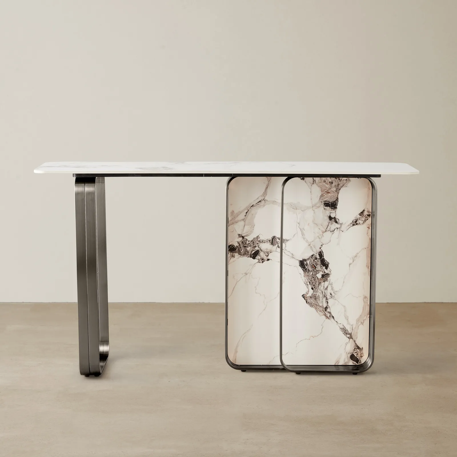 Marbella Cold Calacatta White Sintered Stone Console Table - Black ...