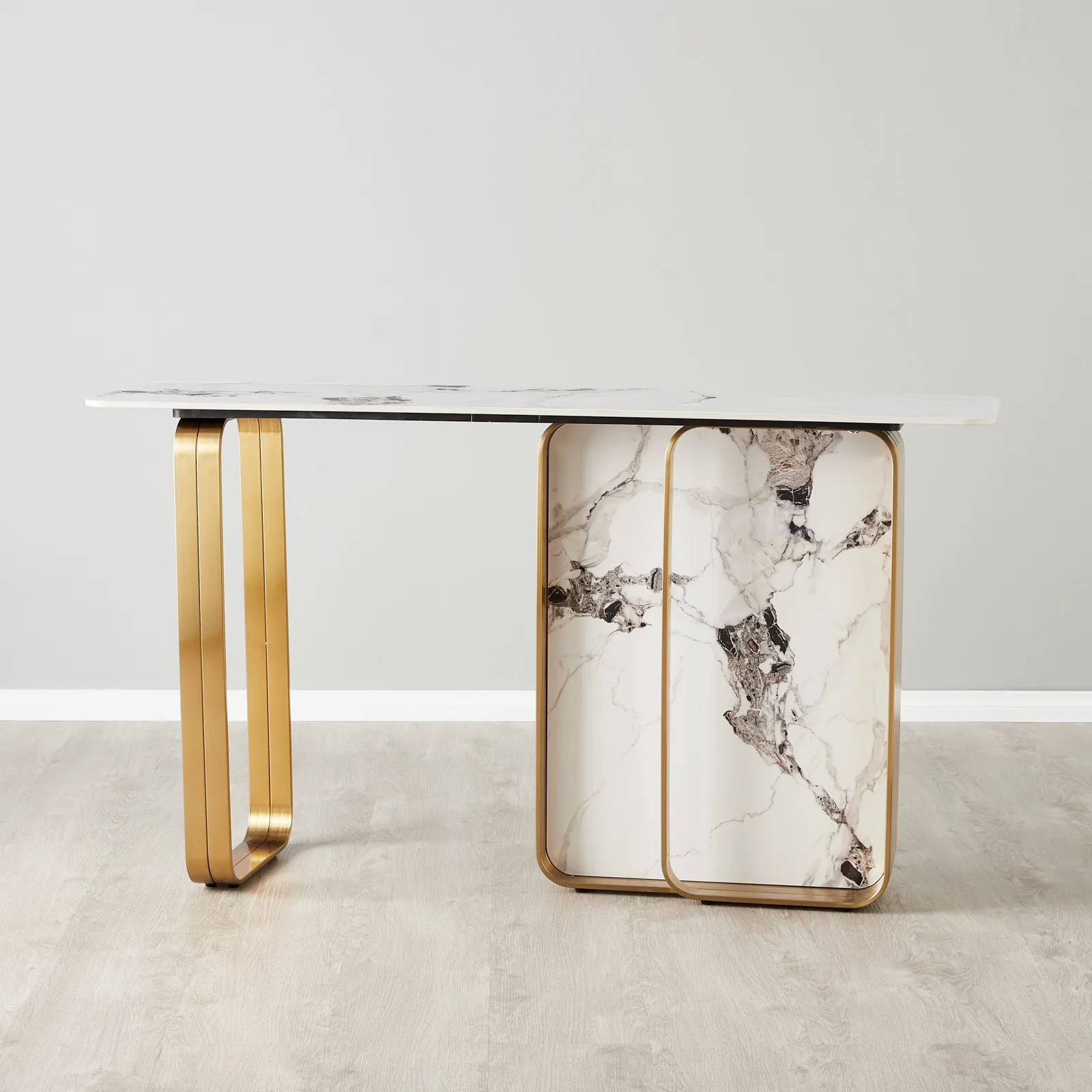 Marbella II Cold Calacatta White Sintered Stone Console Table - Brushed ...