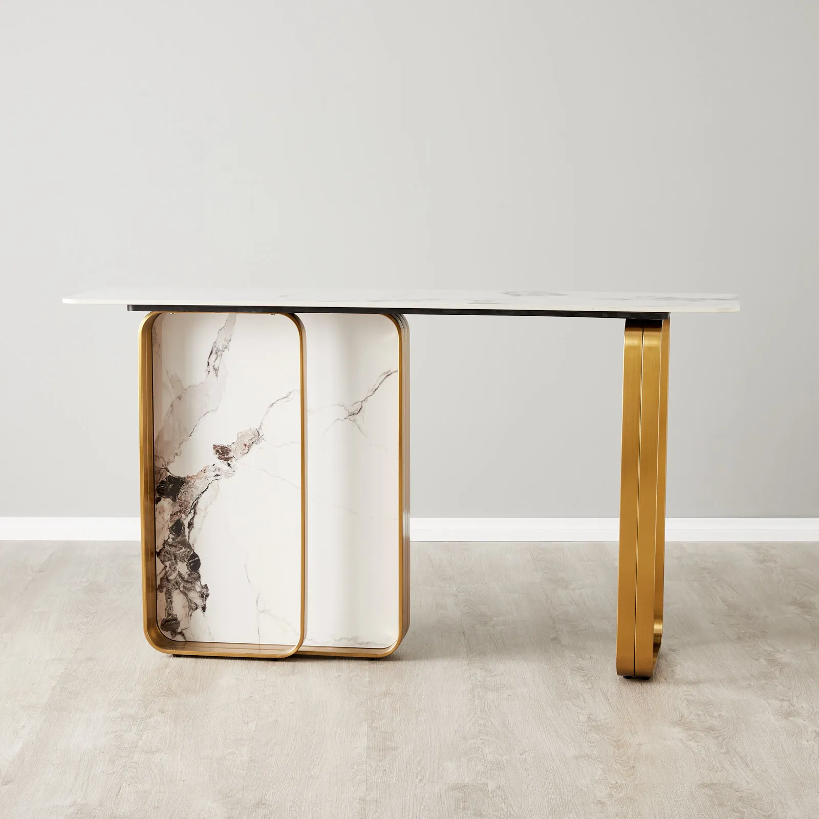 Marbella II Cold Calacatta White Sintered Stone Console Table - Brushed ...