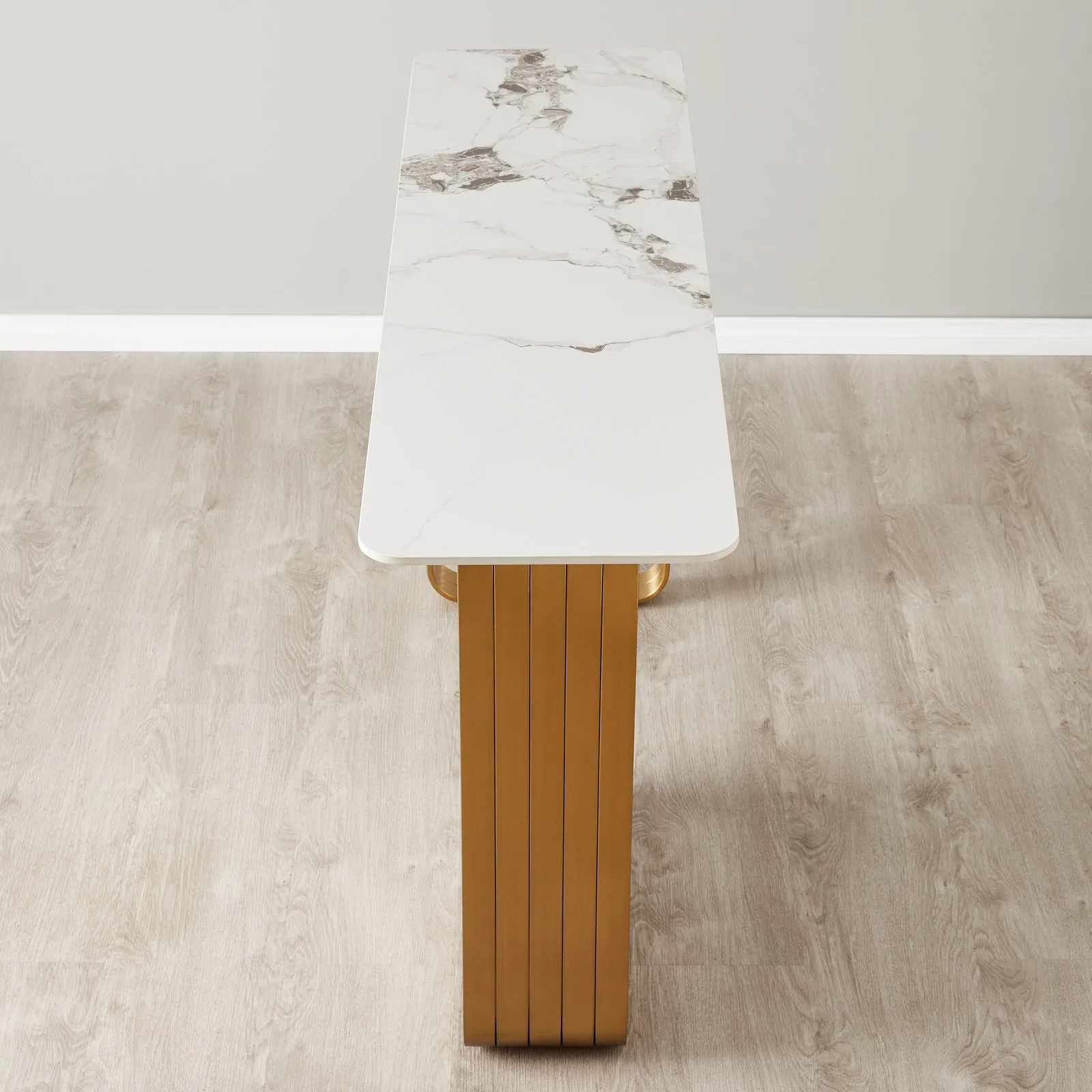 Marbella II Cold Calacatta White Sintered Stone Console Table - Brushed ...