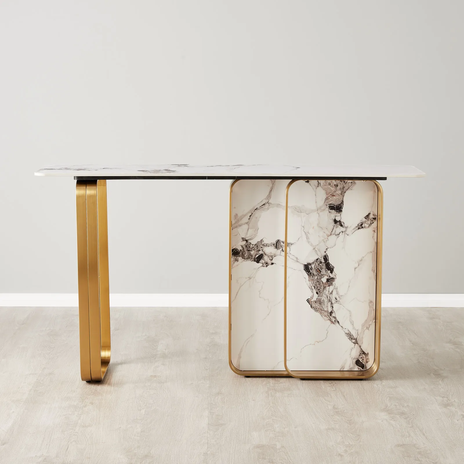 Marbella II Cold Calacatta White Sintered Stone Console Table - Brushed ...