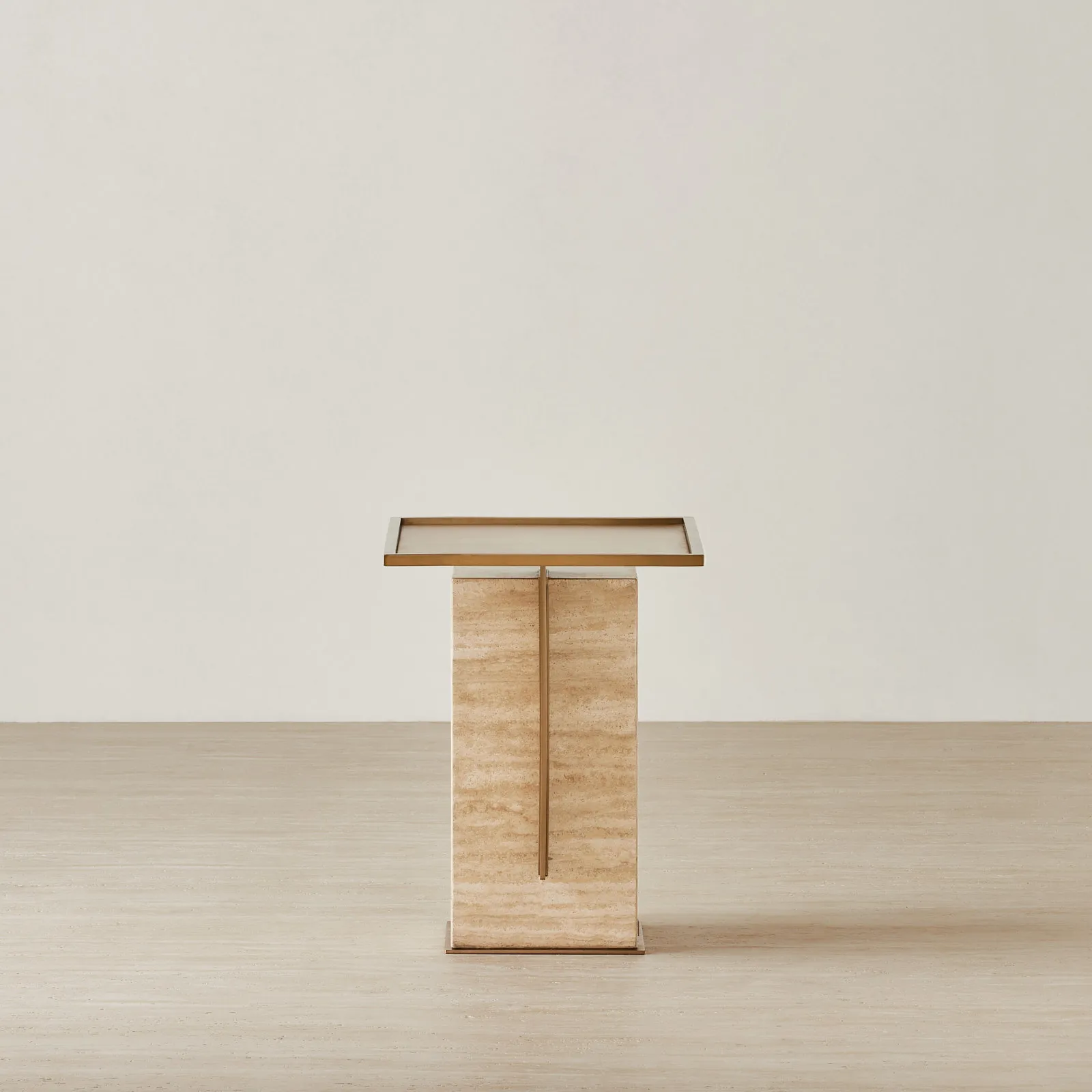 Monolith Natural Cream Travertine Side Table