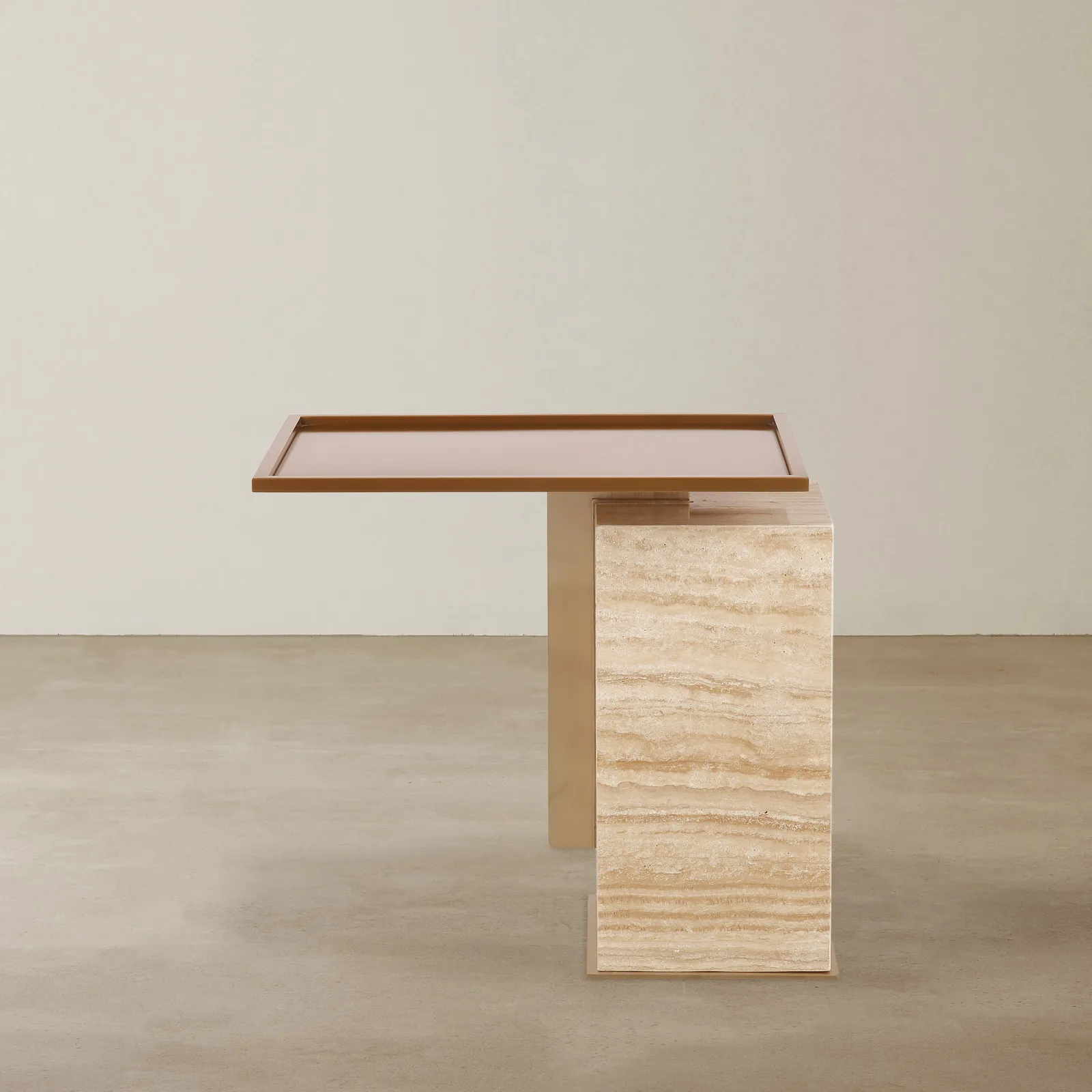 Monolith Natural Cream Travertine Side Table