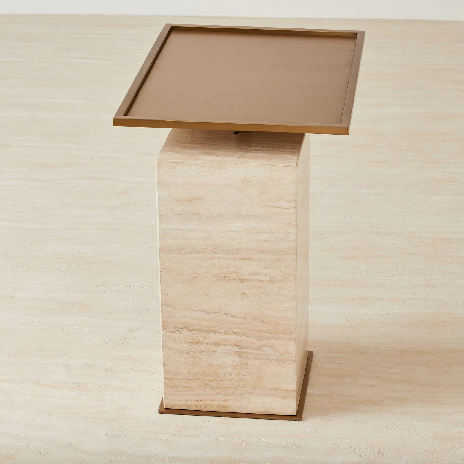 Monolith Natural Cream Travertine Side Table