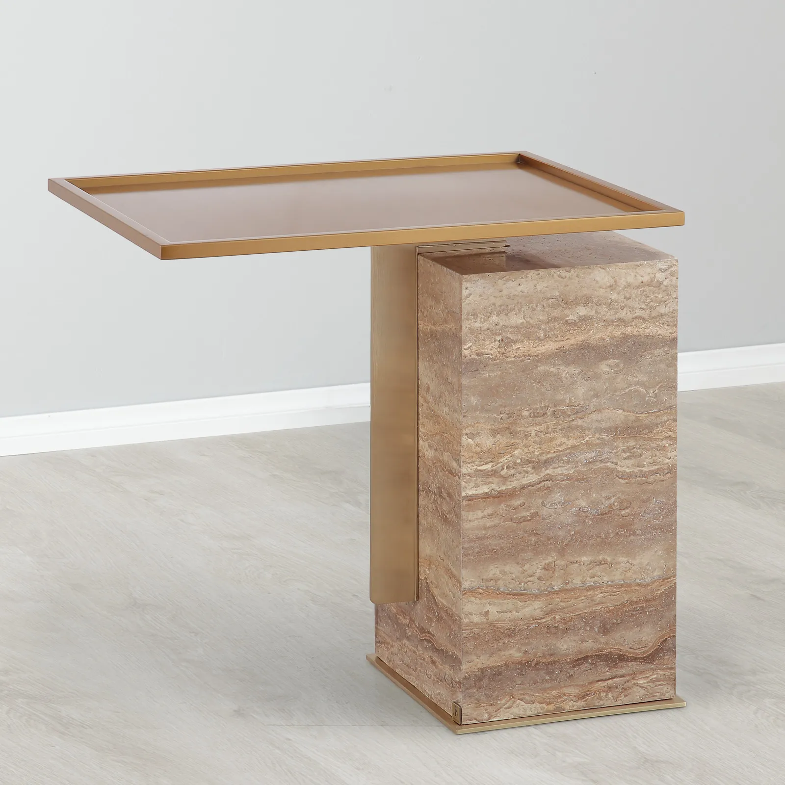 Monolith Natural Silver-Grey Travertine Side Table