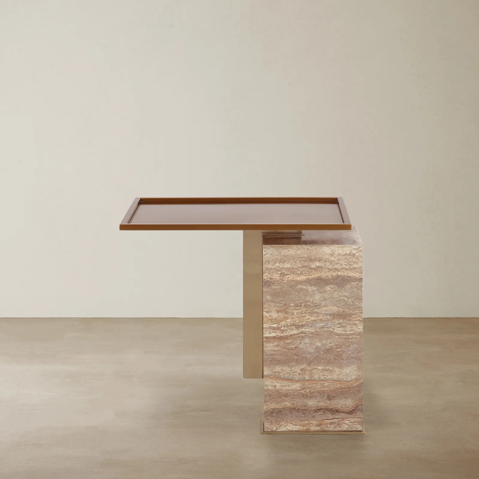 Monolith Natural Silver-Grey Travertine Side Table