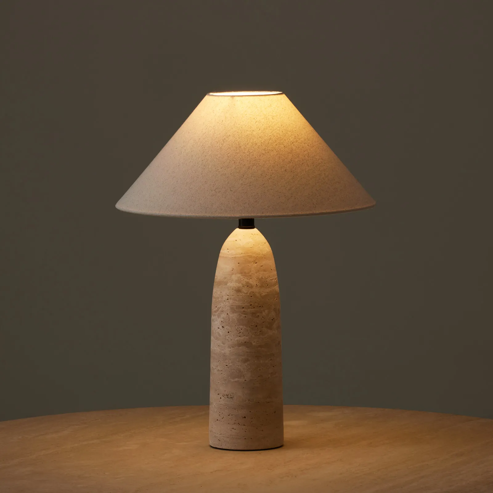 Anda Travertine Table Lamp - Beige Linen Lamp Shade