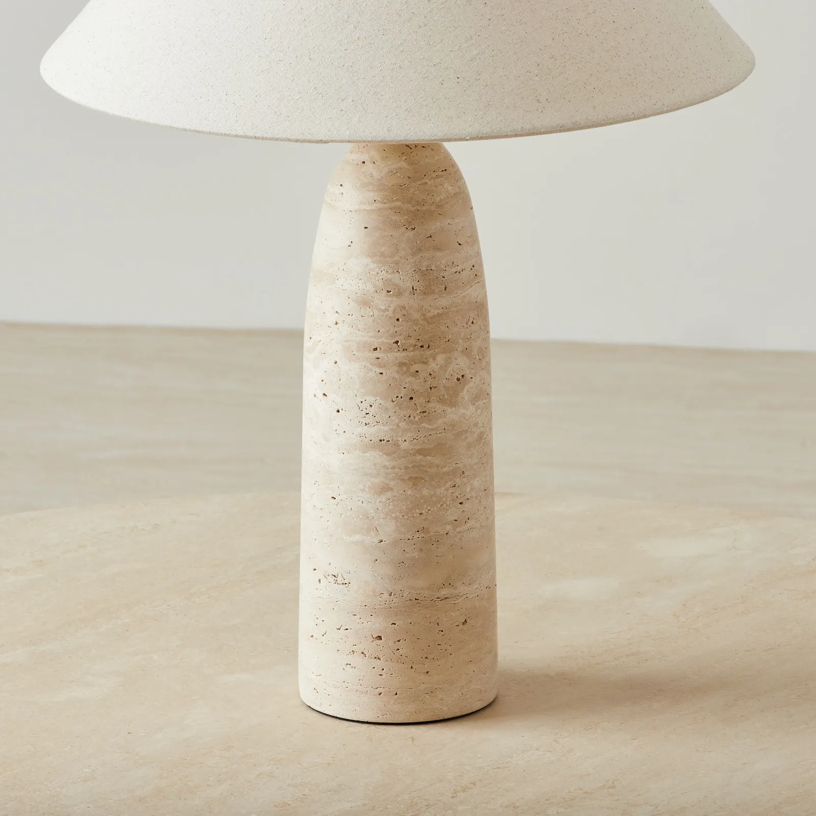 Anda Travertine Table Lamp - Beige Linen Lamp Shade