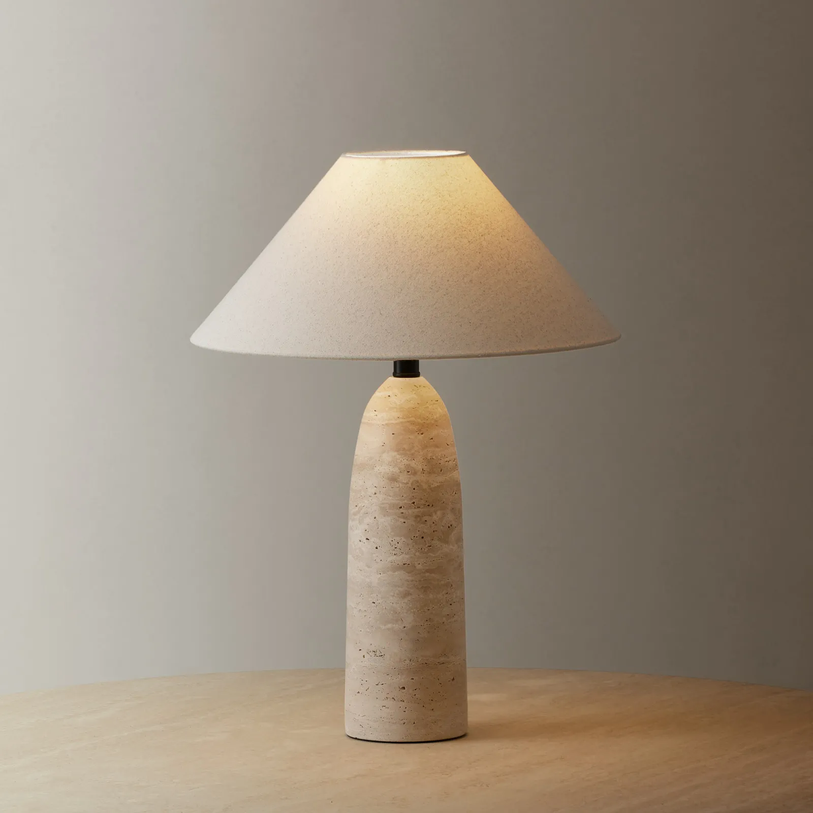 Anda Travertine Table Lamp - Beige Linen Lamp Shade