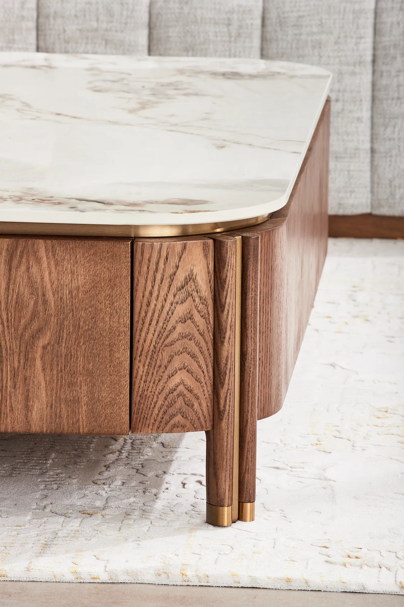 Portobello Toffee Brown Ash Veneer Coffee Table - Pandora Brown Sintered Stone Top