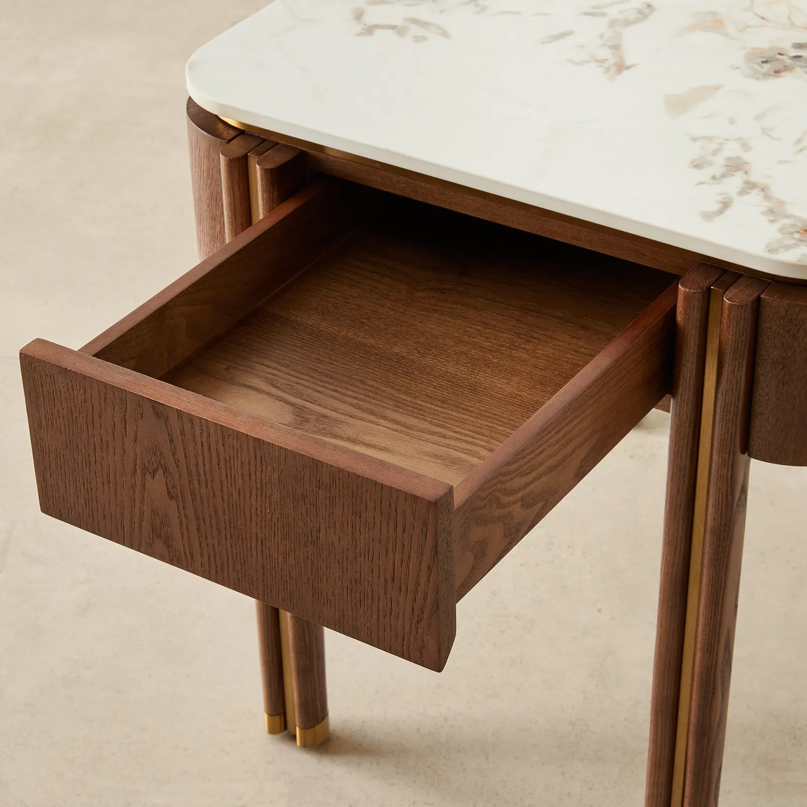 Portobello Toffee Brown Ash Veneer Side Table - Pandora Brown Sintered ...
