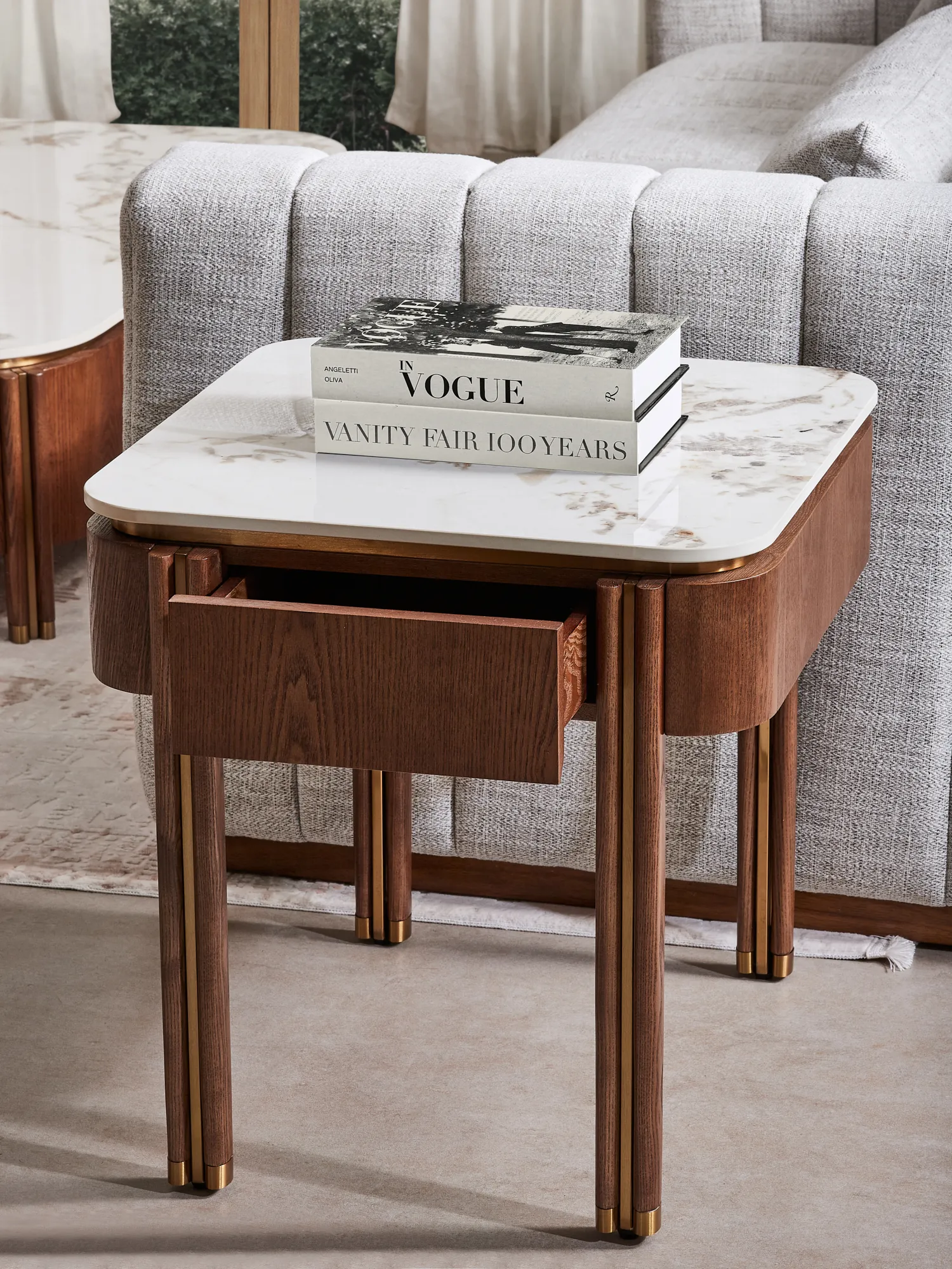 Portobello Toffee Brown Ash Veneer Side Table - Pandora Brown Sintered ...