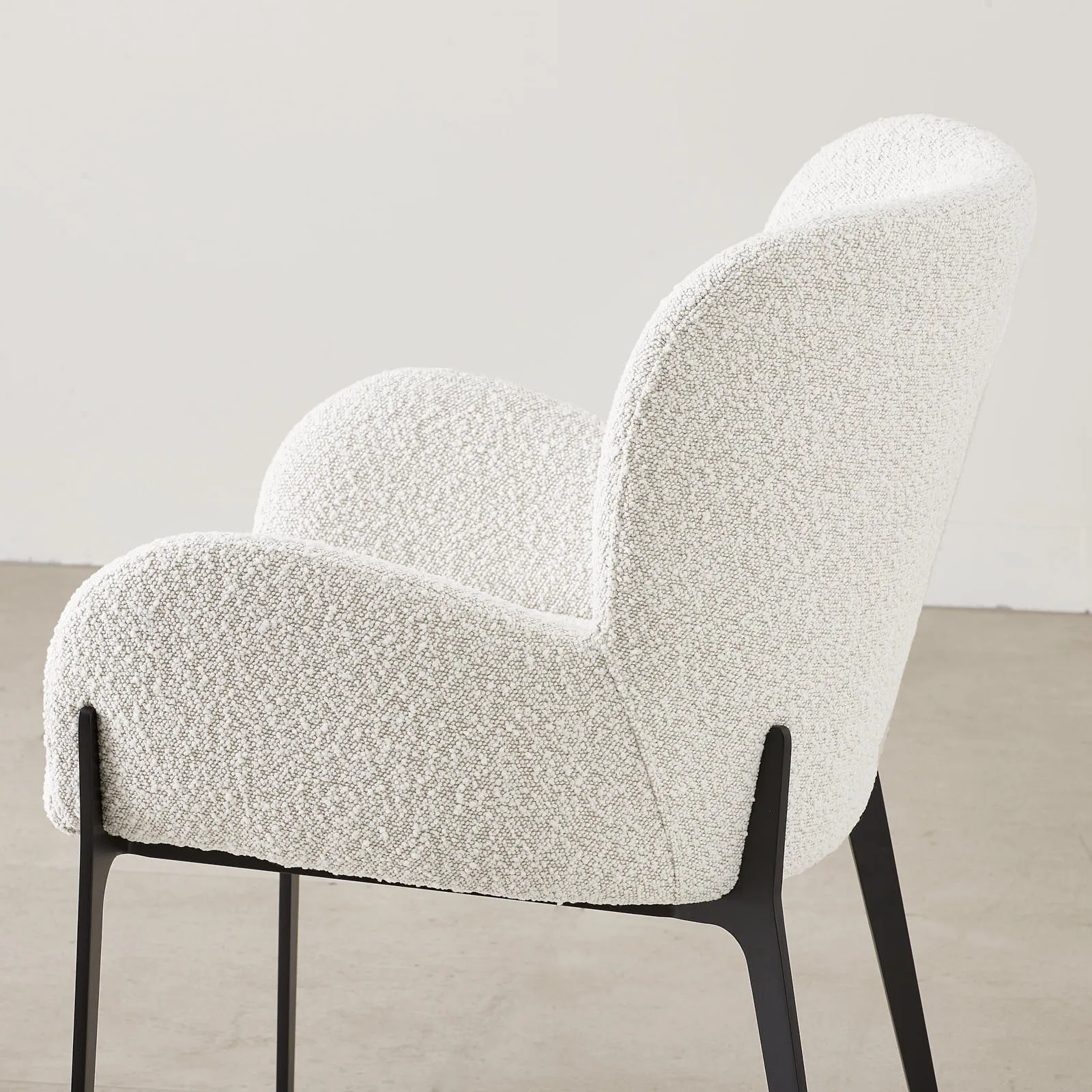Milana Snow White Boucle Dining Chair - Black Metal Legs | Koala Living