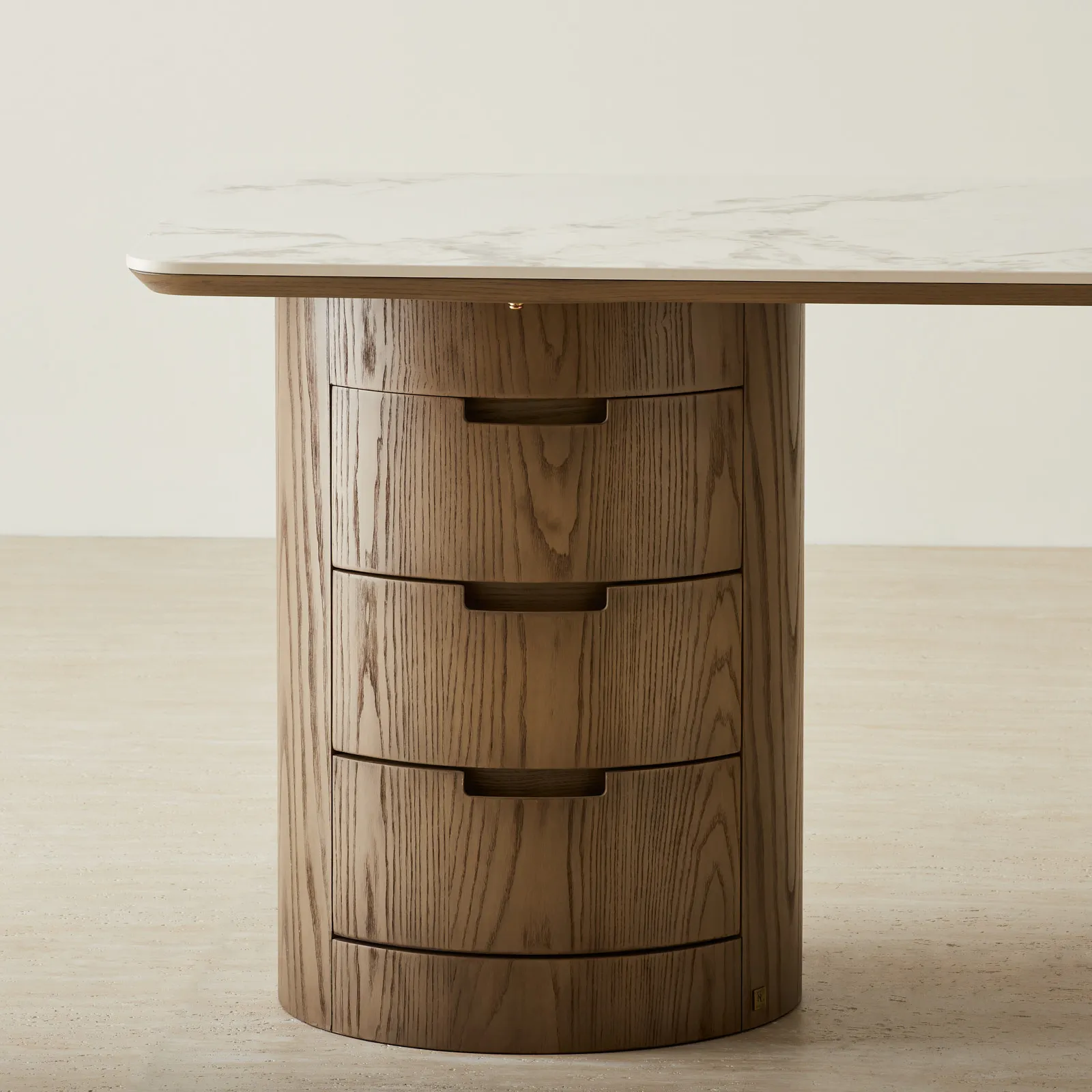 Terzetto Pandora Brown Sintered Stone Desk Table - Medium Brown Wooden Legs