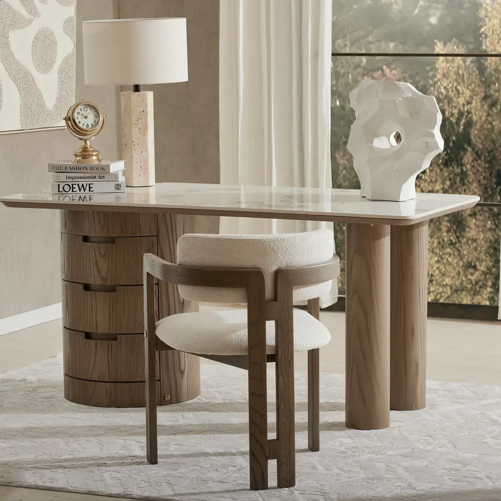 Terzetto Pandora Brown Sintered Stone Desk Table - Medium Brown Wooden ...