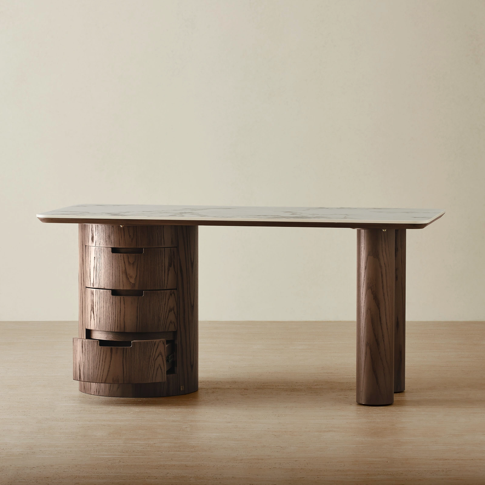Terzetto Pandora Brown Sintered Stone Desk Table - Dark Brown Ash Legs ...