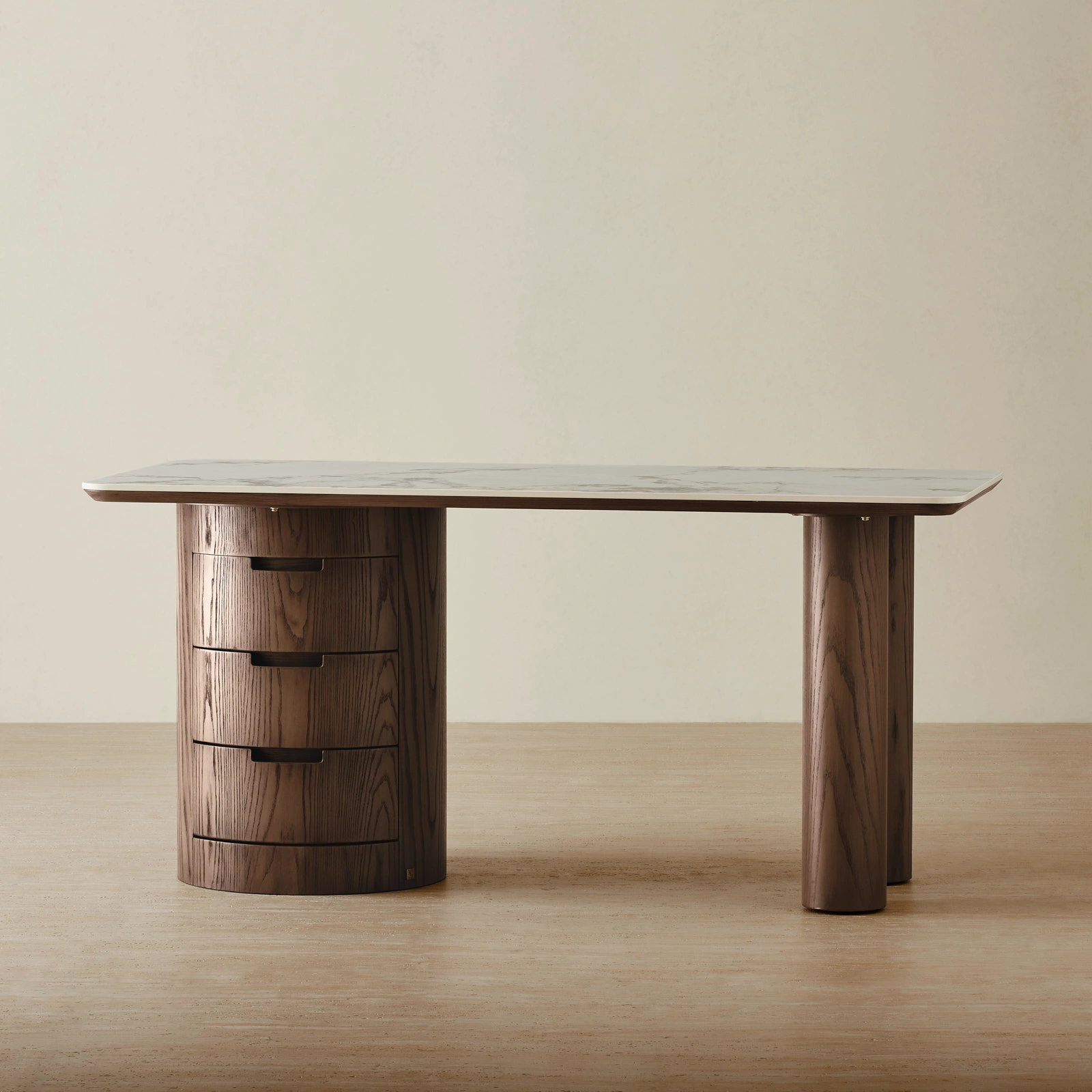 Terzetto Pandora Brown Sintered Stone Desk Table - Dark Brown Ash Legs ...