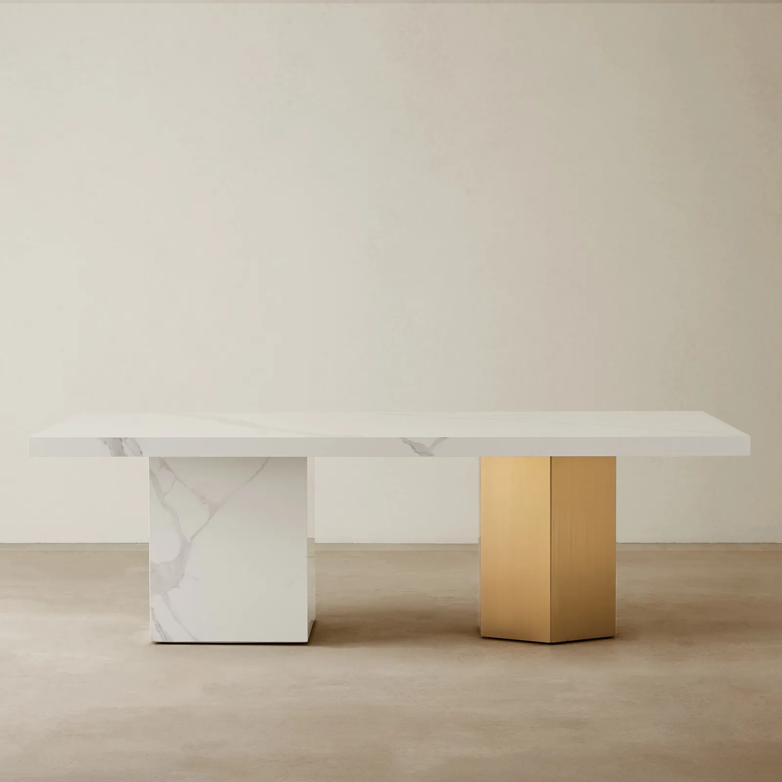 Thames II Polished White Sintered Stone Dining Table