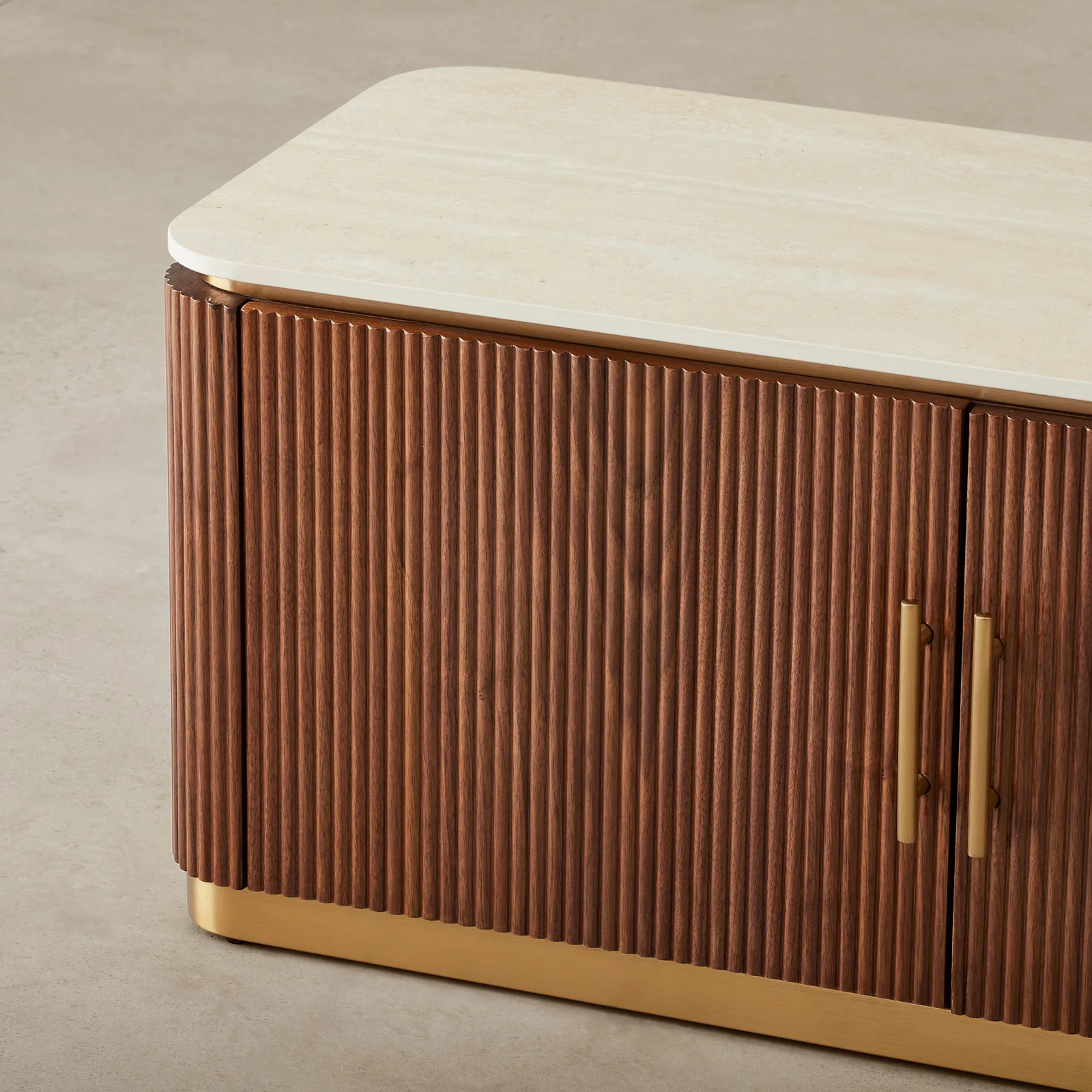 San Pierre Walnut Veneer Entertainment Unit with Travertine Finish ...