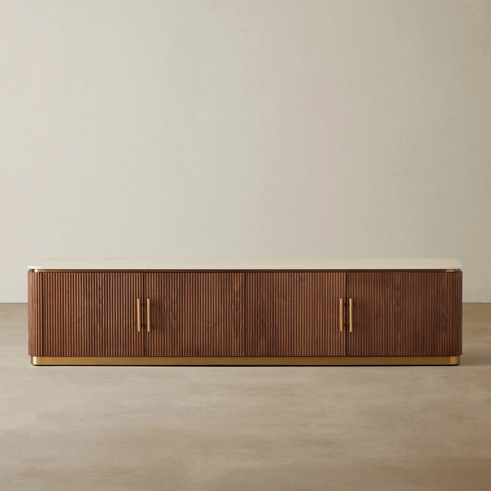 San Pierre Walnut Veneer Entertainment Unit - Travertine Finish ...