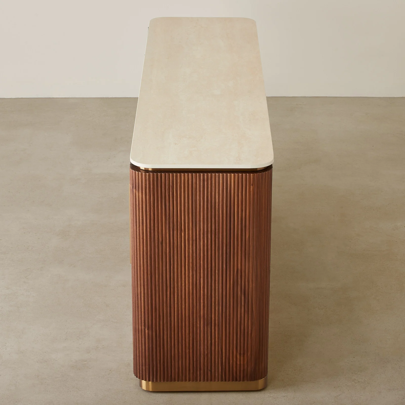 San Pierre Walnut Veneer Sideboard - Travertine Finish Sintered Stone ...