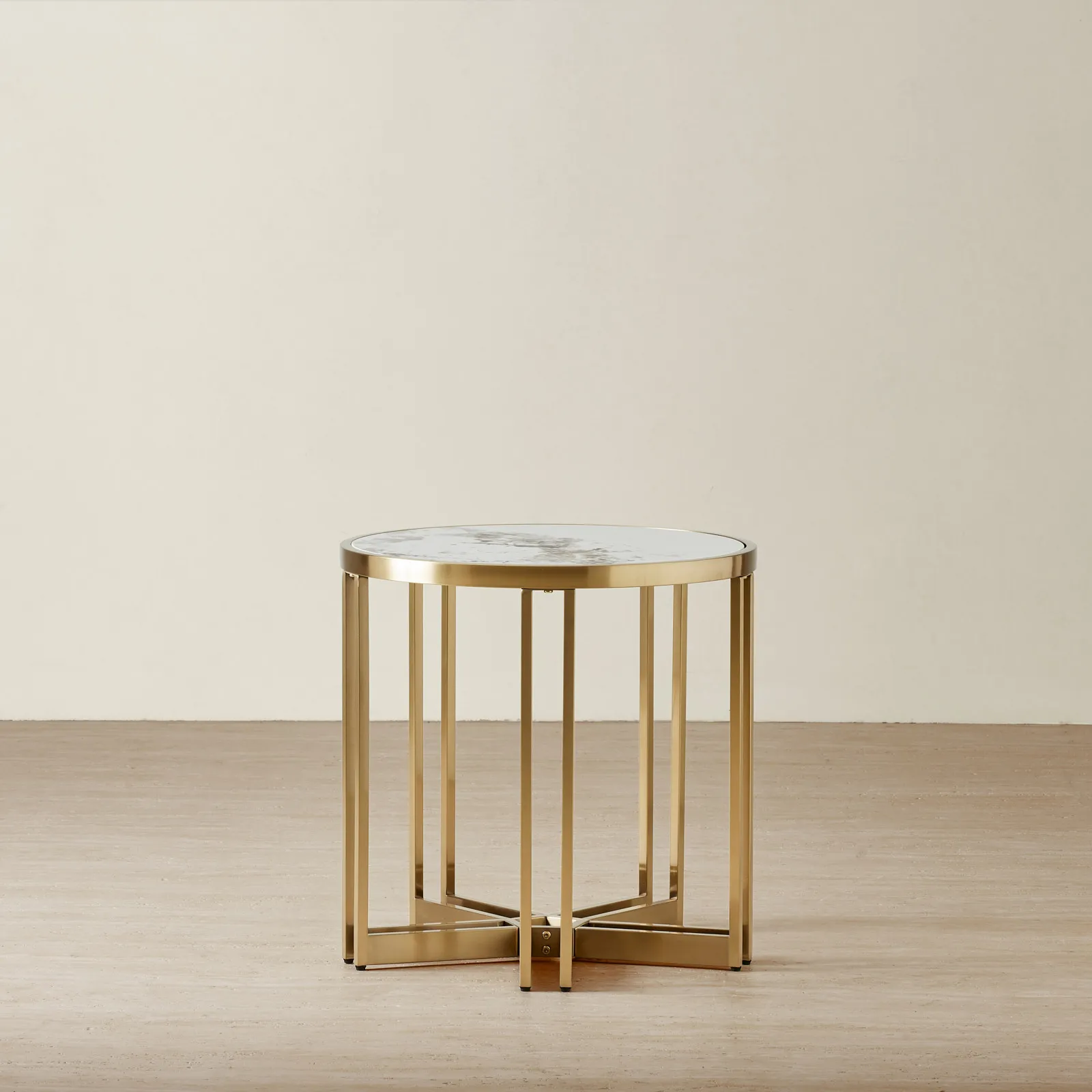 Viviana Sintered Stone Side Table - Brushed Champagne Gold Stainless ...