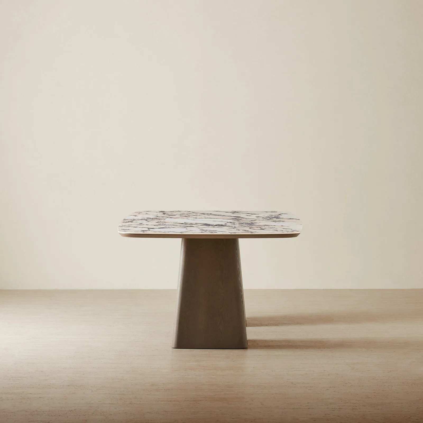 Dunstan Calacatta Viola Sintered Stone Rectangular Dining Table - Medium Brown Wooden Legs