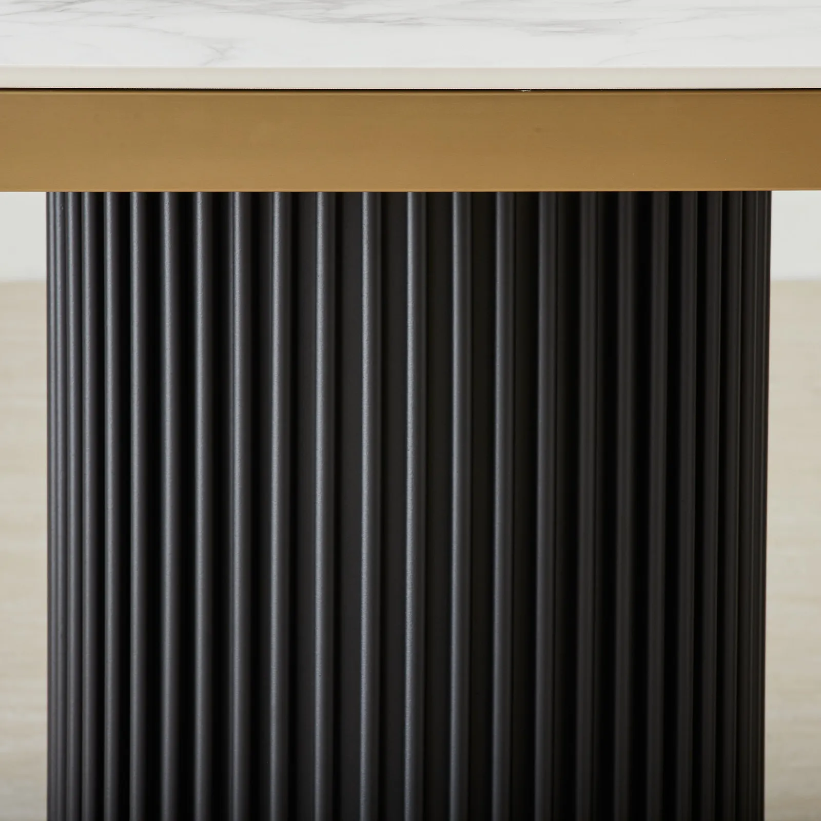 Archie Statuario White Sintered Stone Curved Dining Table - Matte Black ...