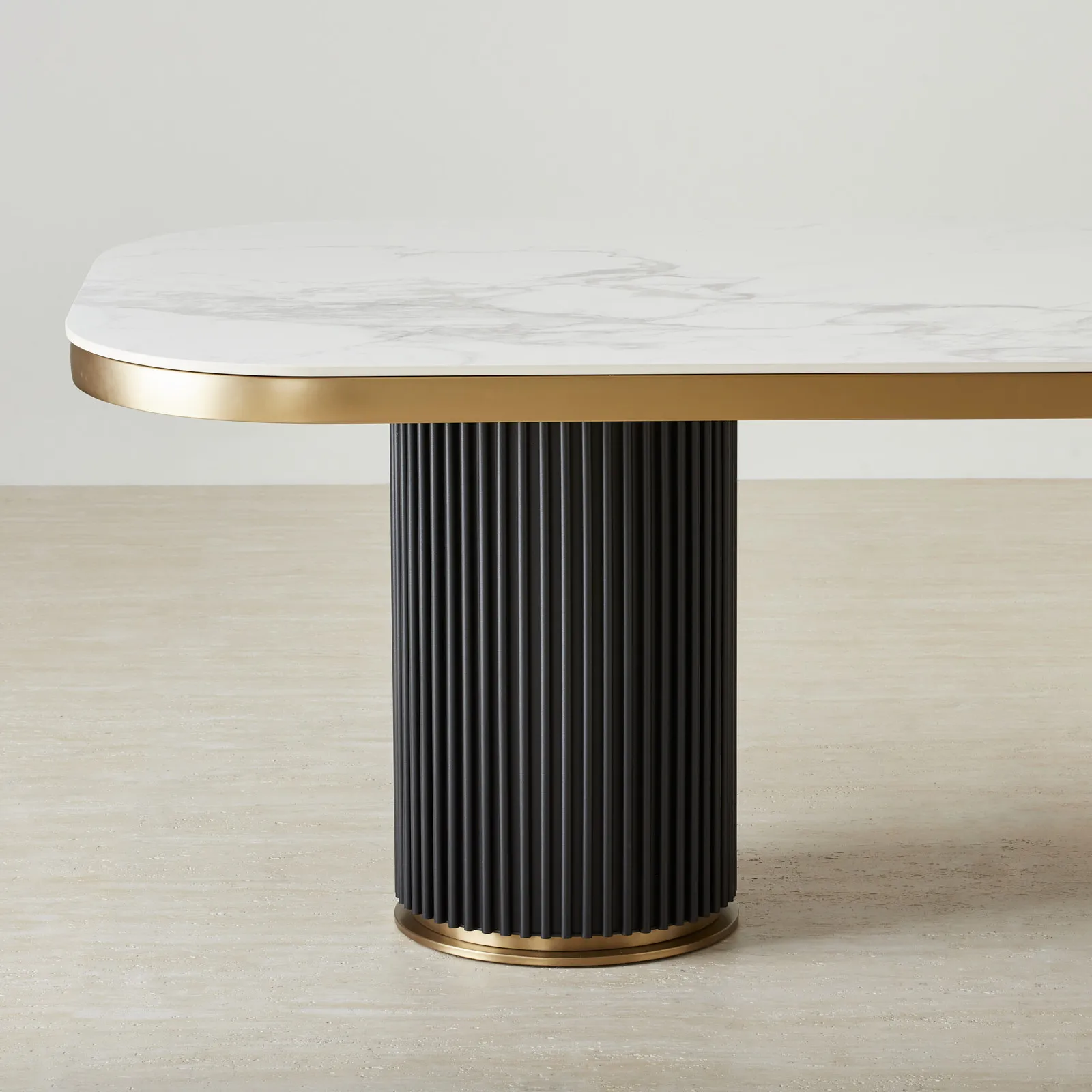 Archie Statuario White Sintered Stone Curved Dining Table - Matte Black ...