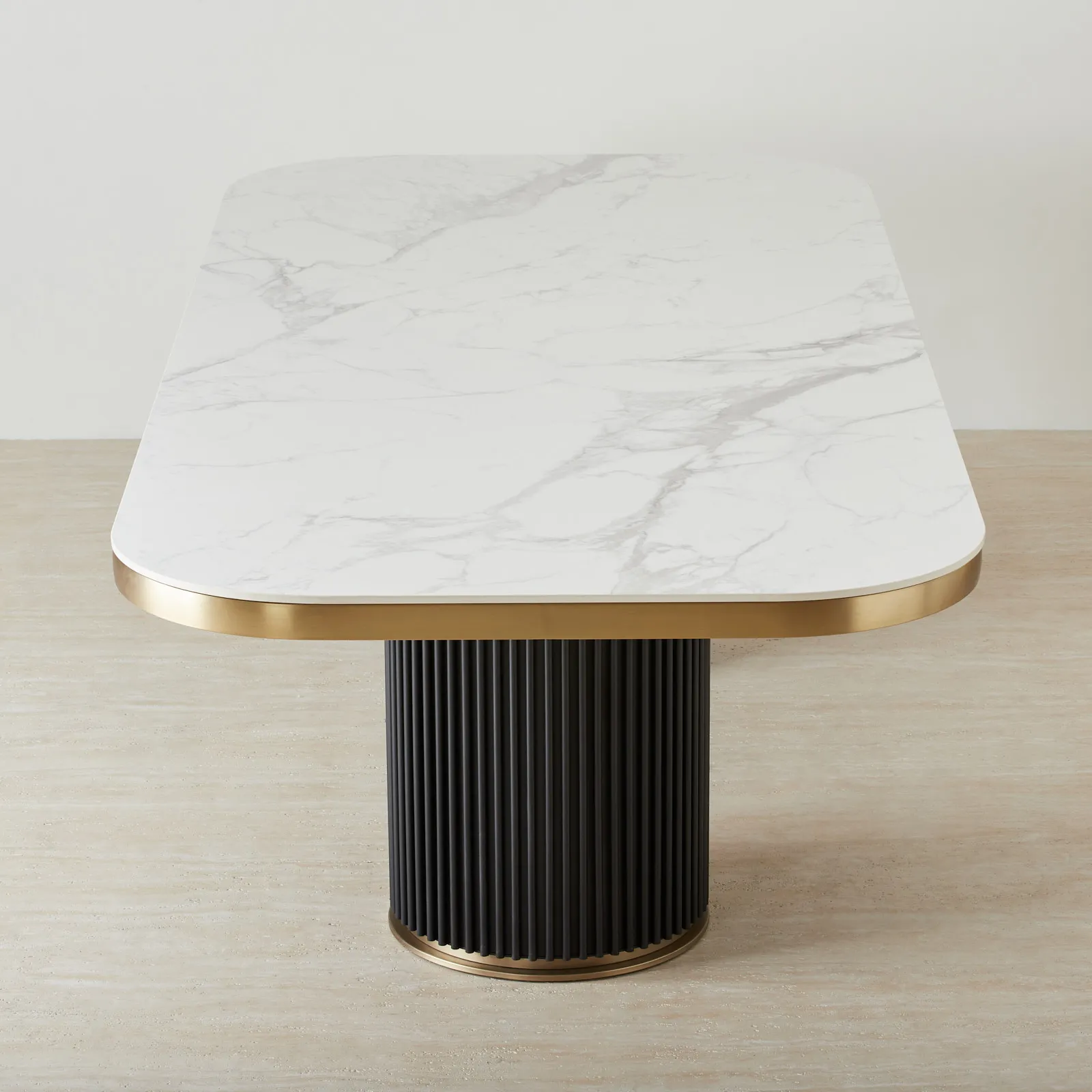 Archie Black Curved Rectangular Dining Table with Statuario White ...