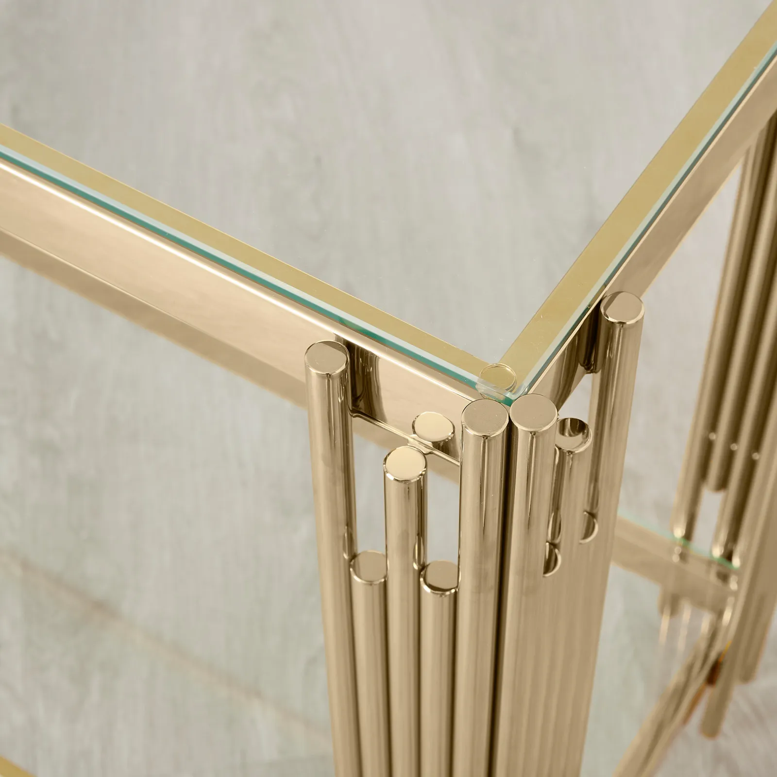 Lindsay Polished Champagne Gold Stainless Steel Console Table | Koala ...