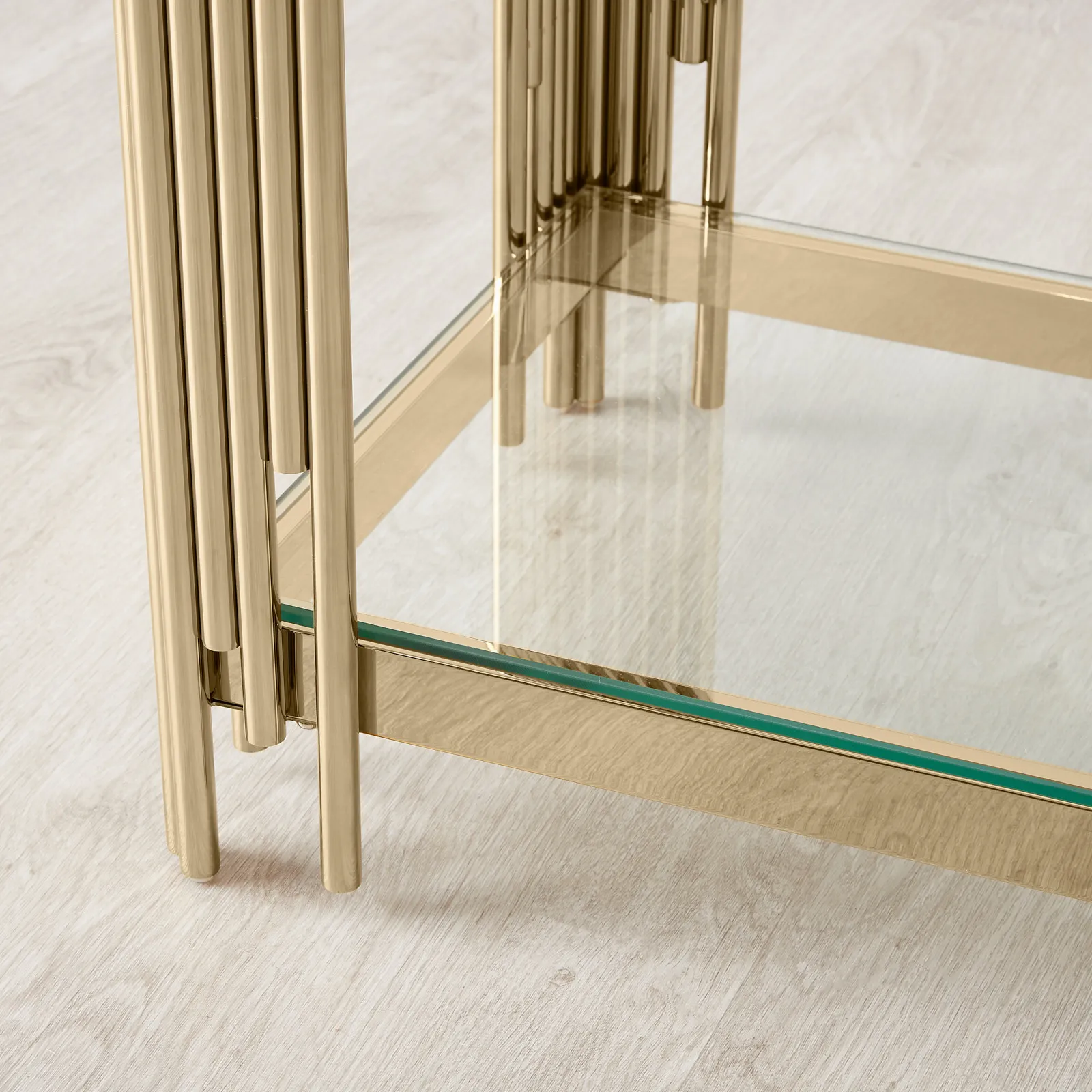 Lindsay Polished Champagne Gold Stainless Steel Console Table | Koala ...