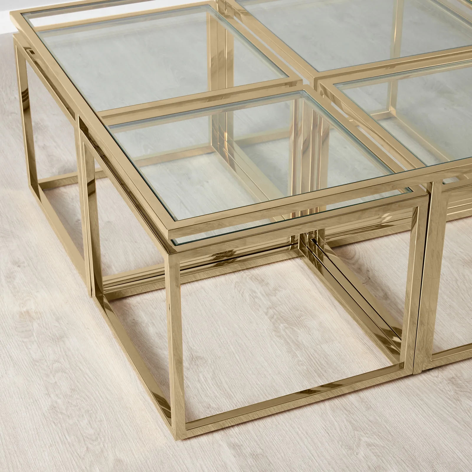 Vernon Polished Champagne Gold Stainless Steel Square Coffee Table