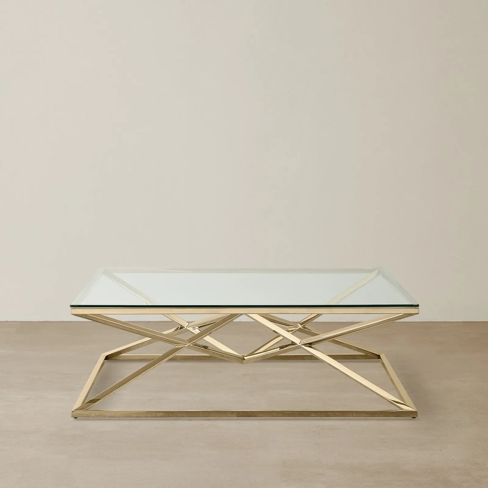 Knox Polished Champagne Gold Coffee Table - Clear Glass Top | Koala Living