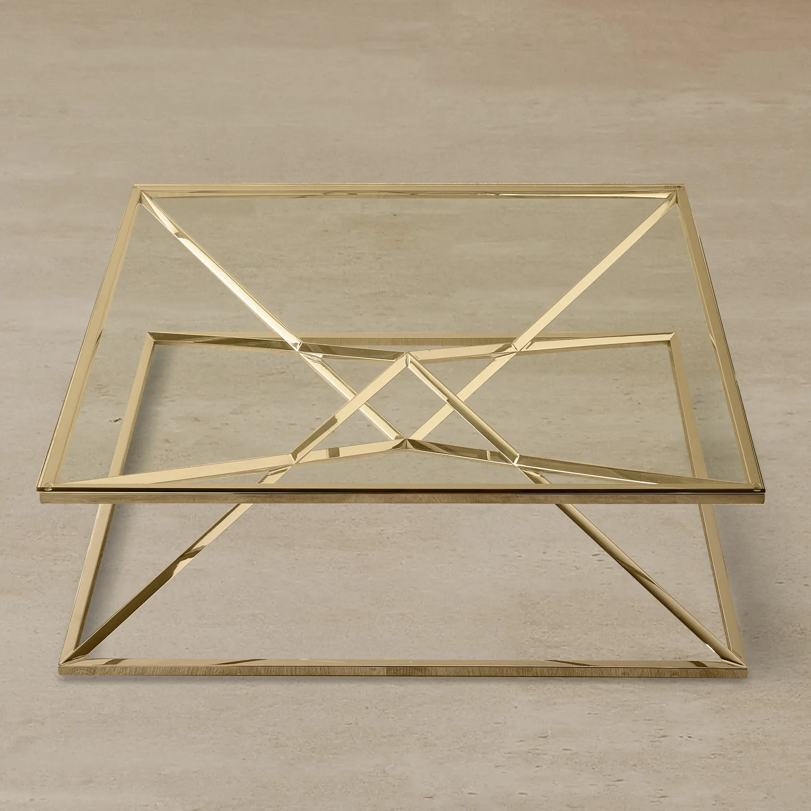 Knox Polished Champagne Gold Coffee Table - Clear Glass Top | Koala Living