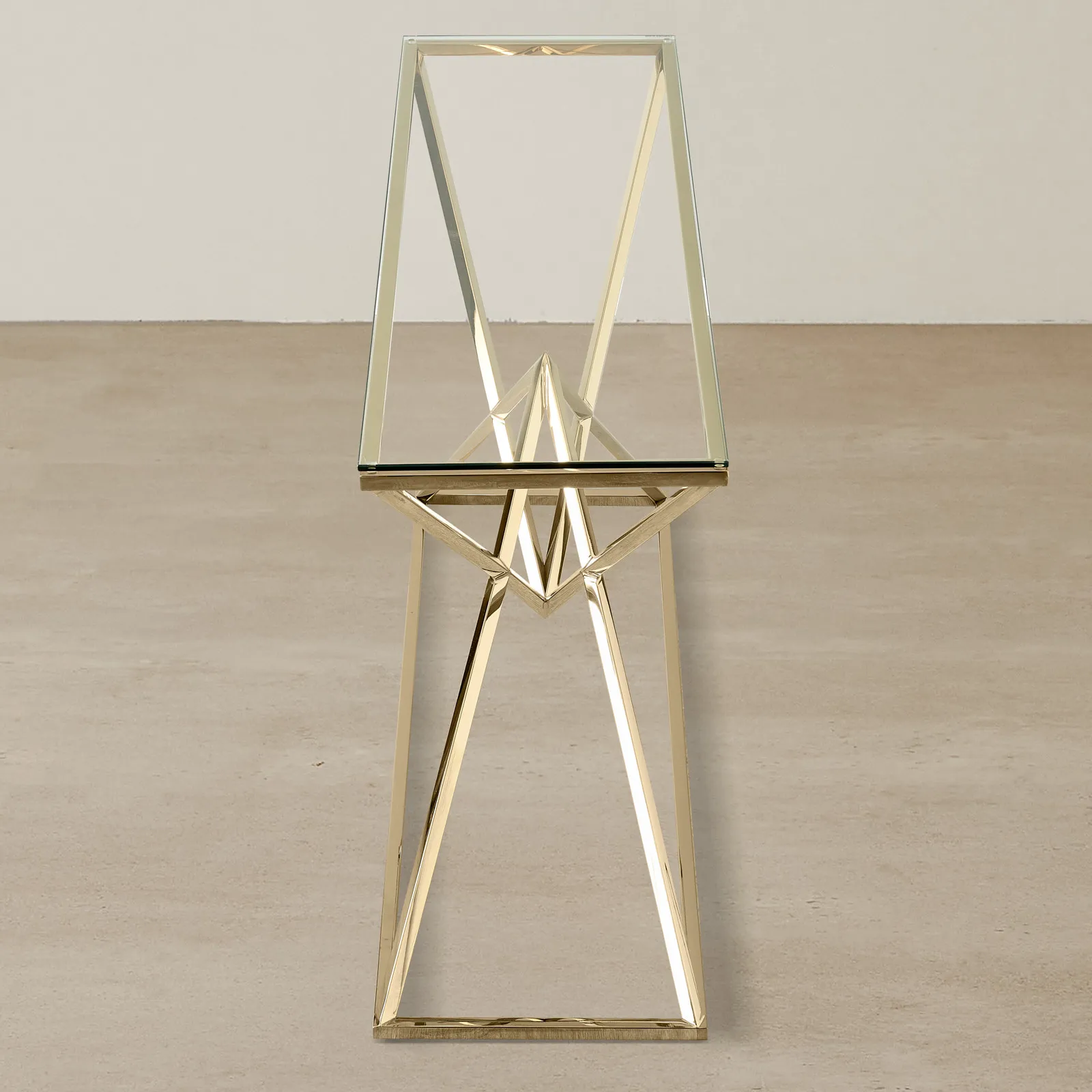 Knox Polished Champagne Gold Console Table - Clear Glass Top | Koala Living