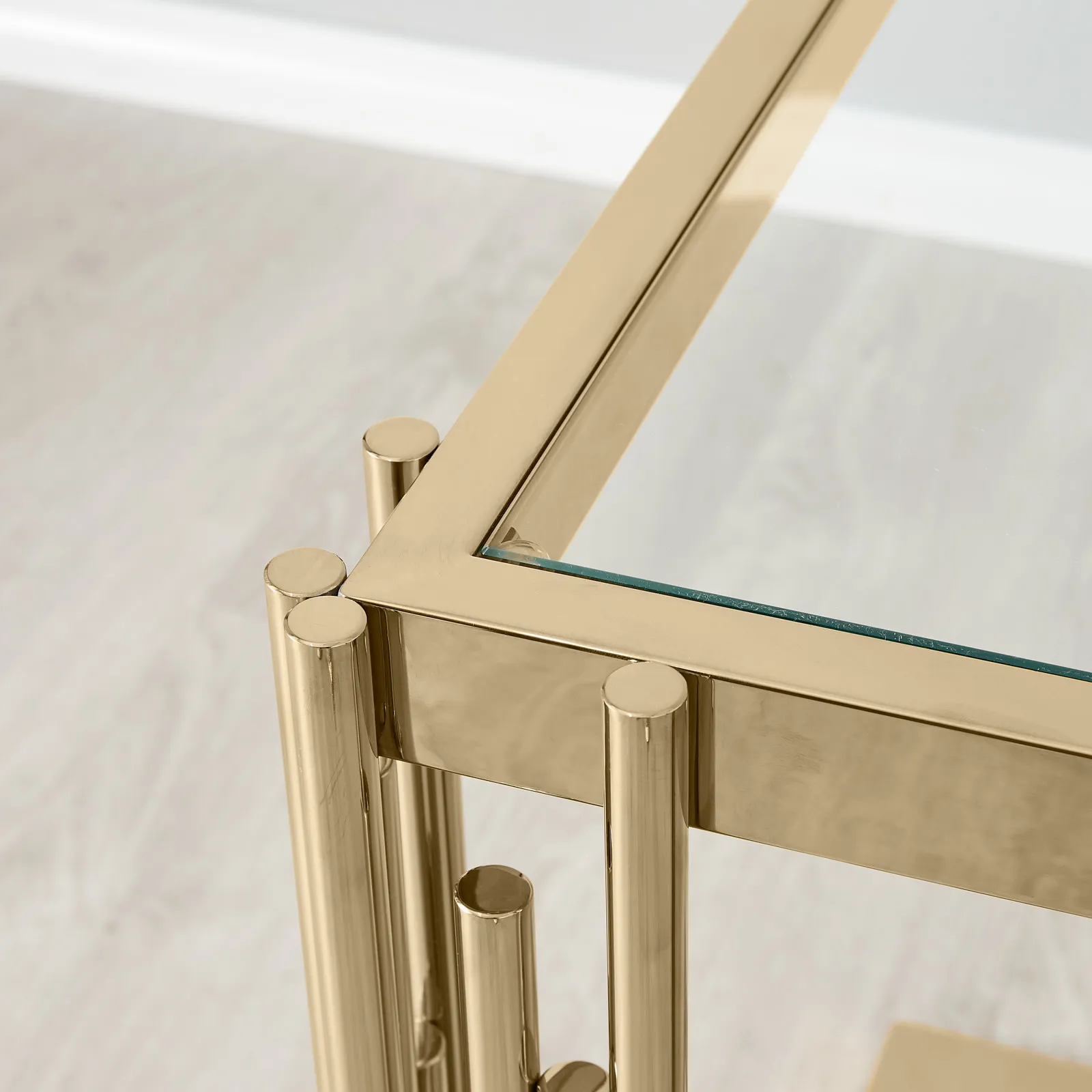 Jules Polished Champagne Gold Stainless Steel Side Table | Koala Living