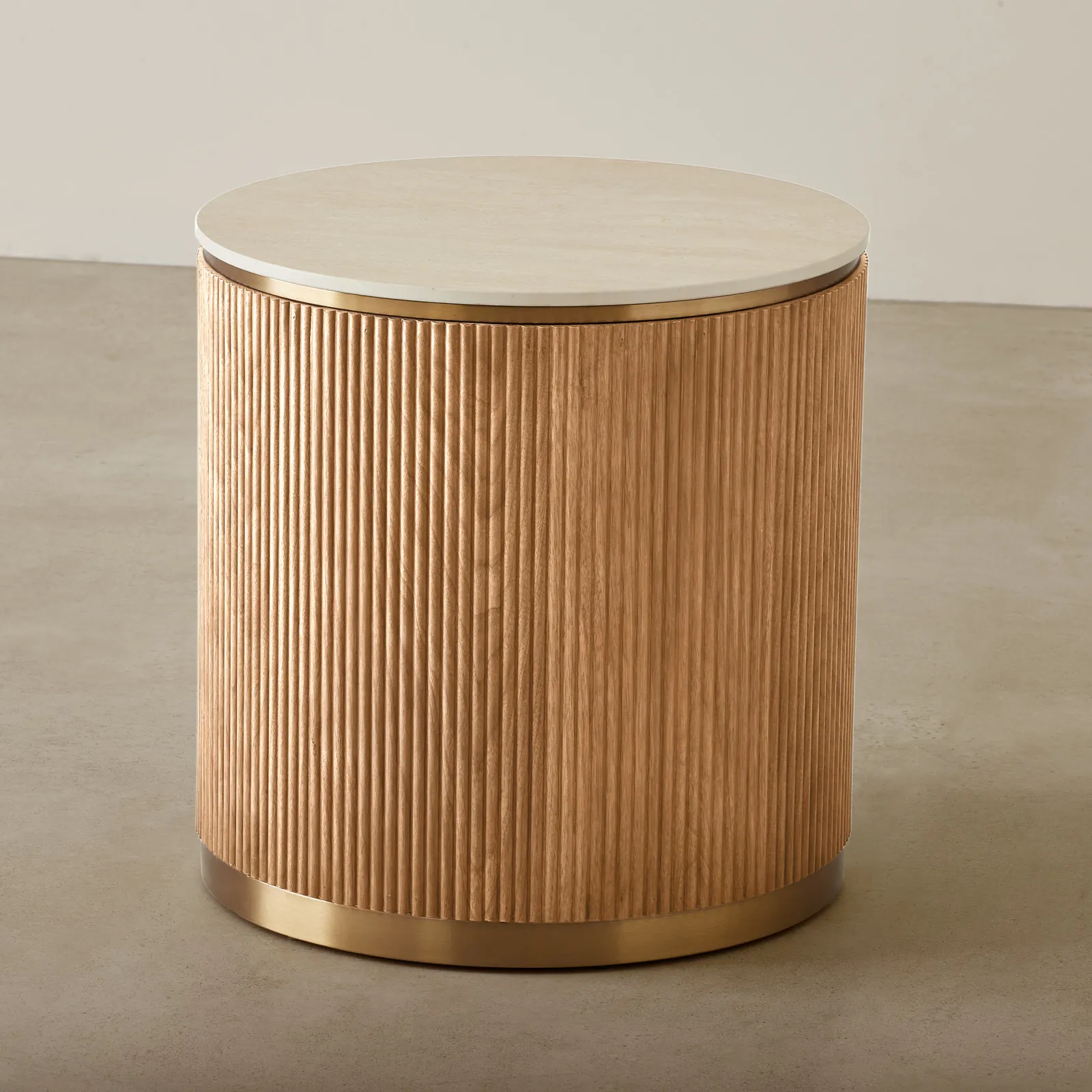 San Pierre Light Brown Ash Veneer Side Table - Travertine Finish ...