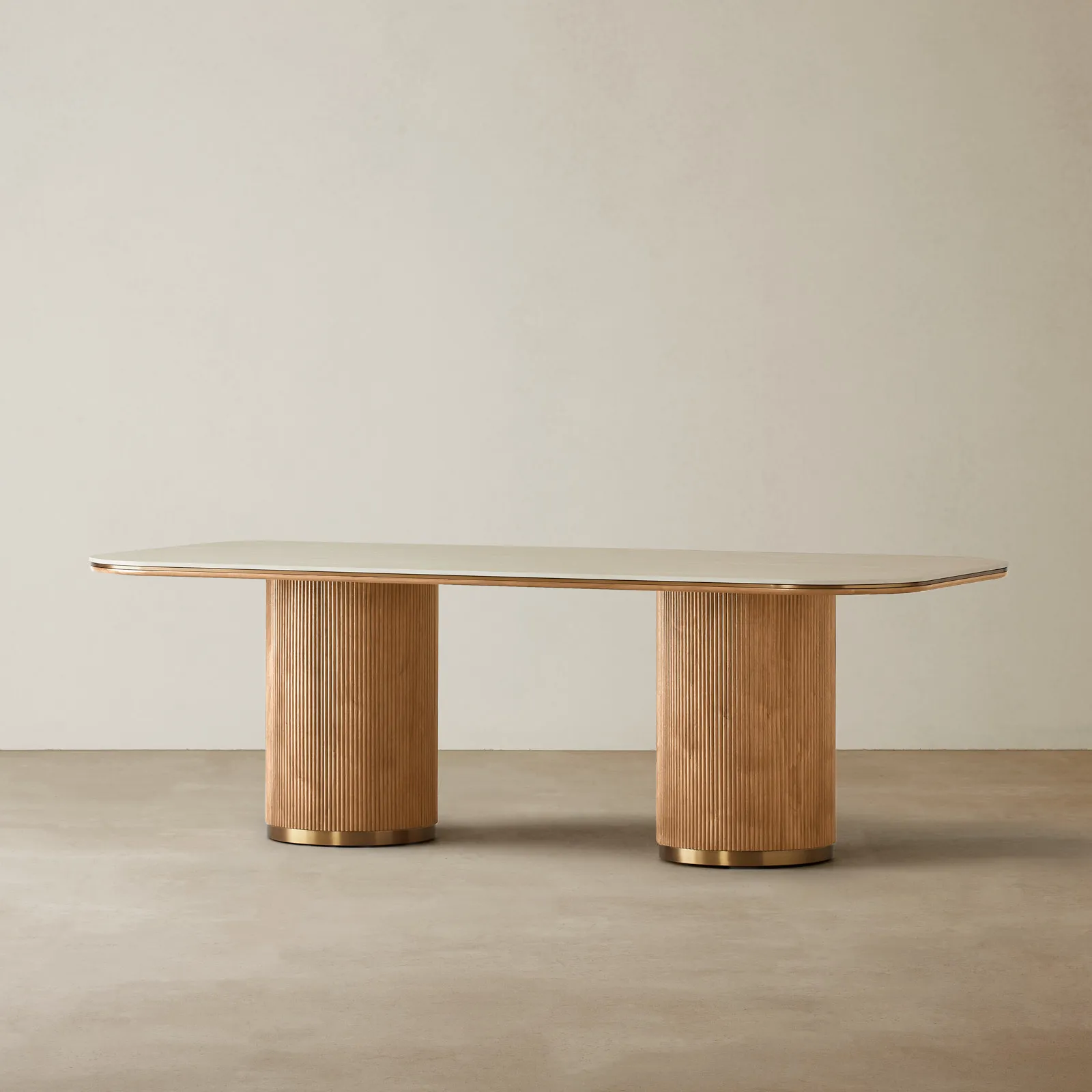 San Pierre Light Brown Ash Veneer Dining Table - Two Legs - Travertine ...