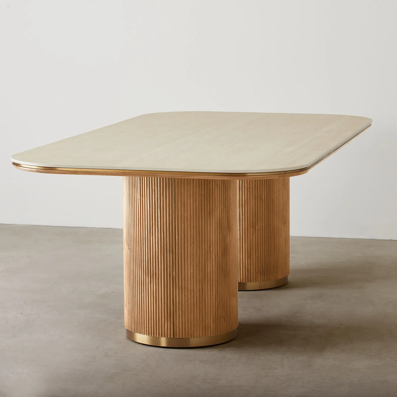 San Pierre Light Brown Ash Veneer Dining Table - Two Legs - Travertine ...