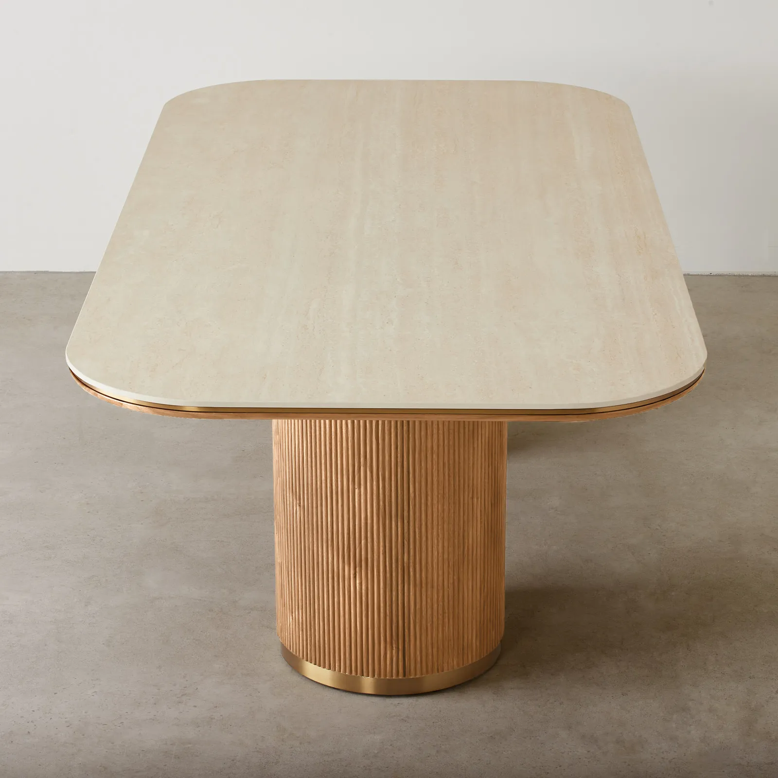 San Pierre Light Brown Ash Veneer Dining Table - Two Legs - Travertine ...