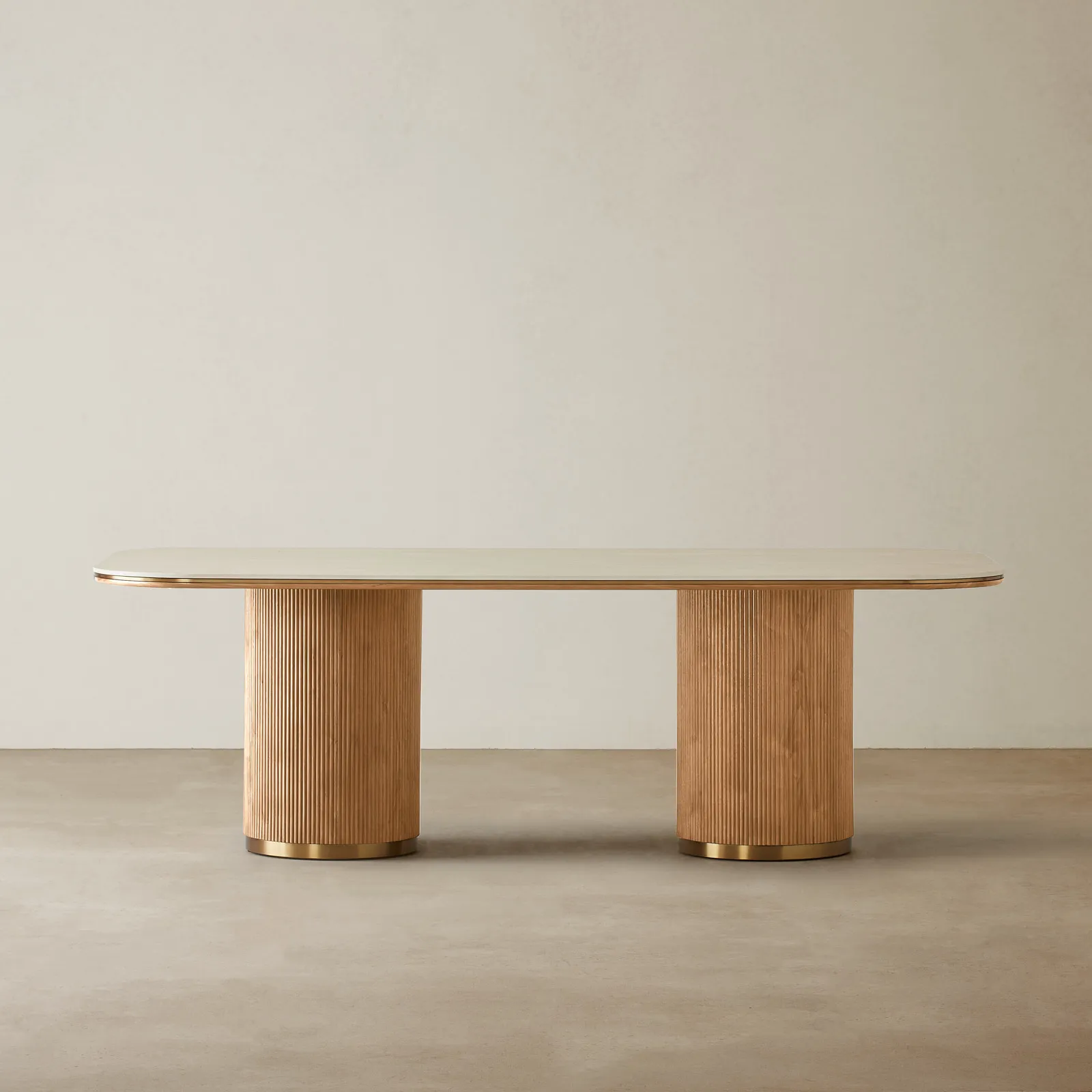 San Pierre Light Brown Ash Veneer Two-Leg Rectangular Dining Table with ...