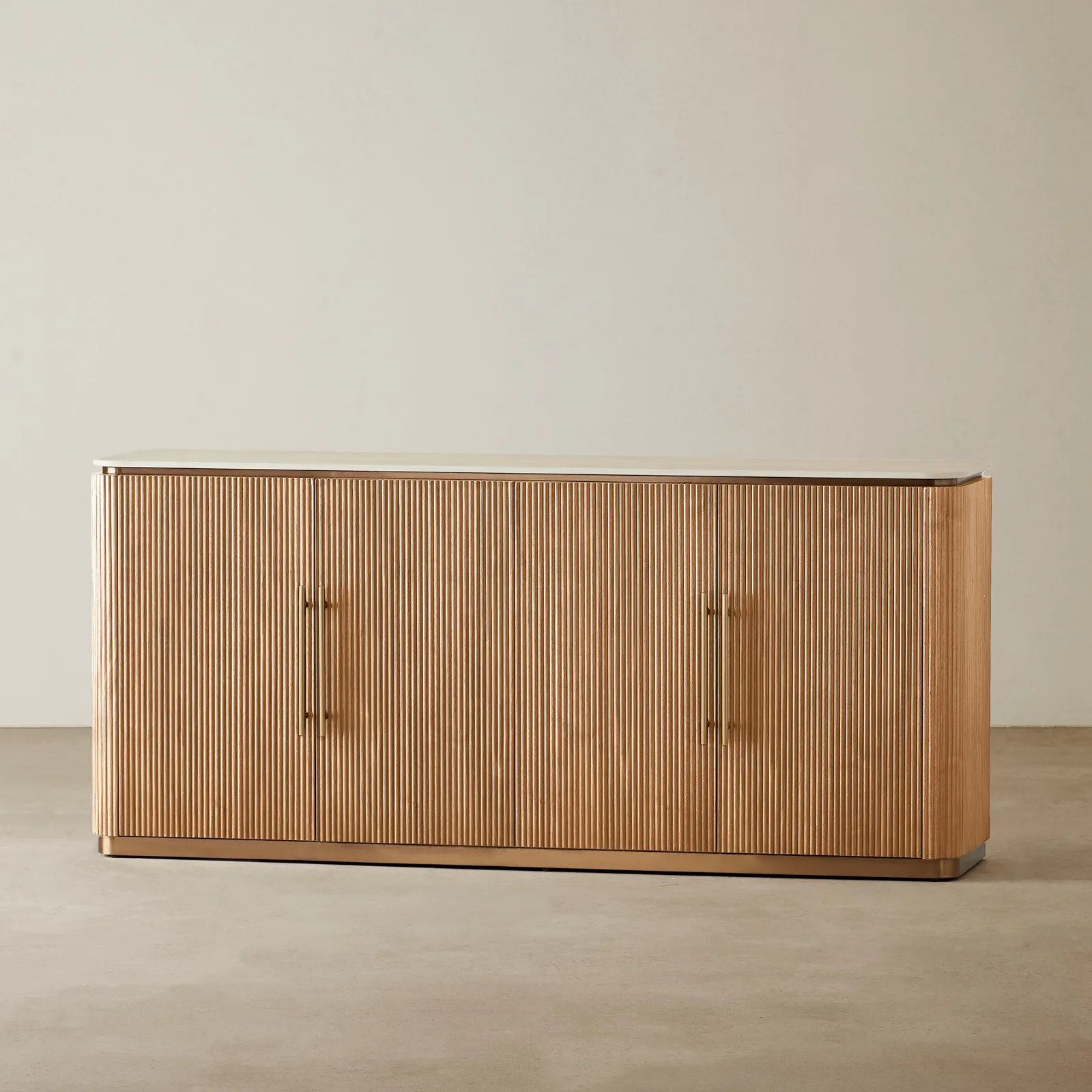 San Pierre Light Brown Ash Veneer Sideboard - Travertine Finish ...