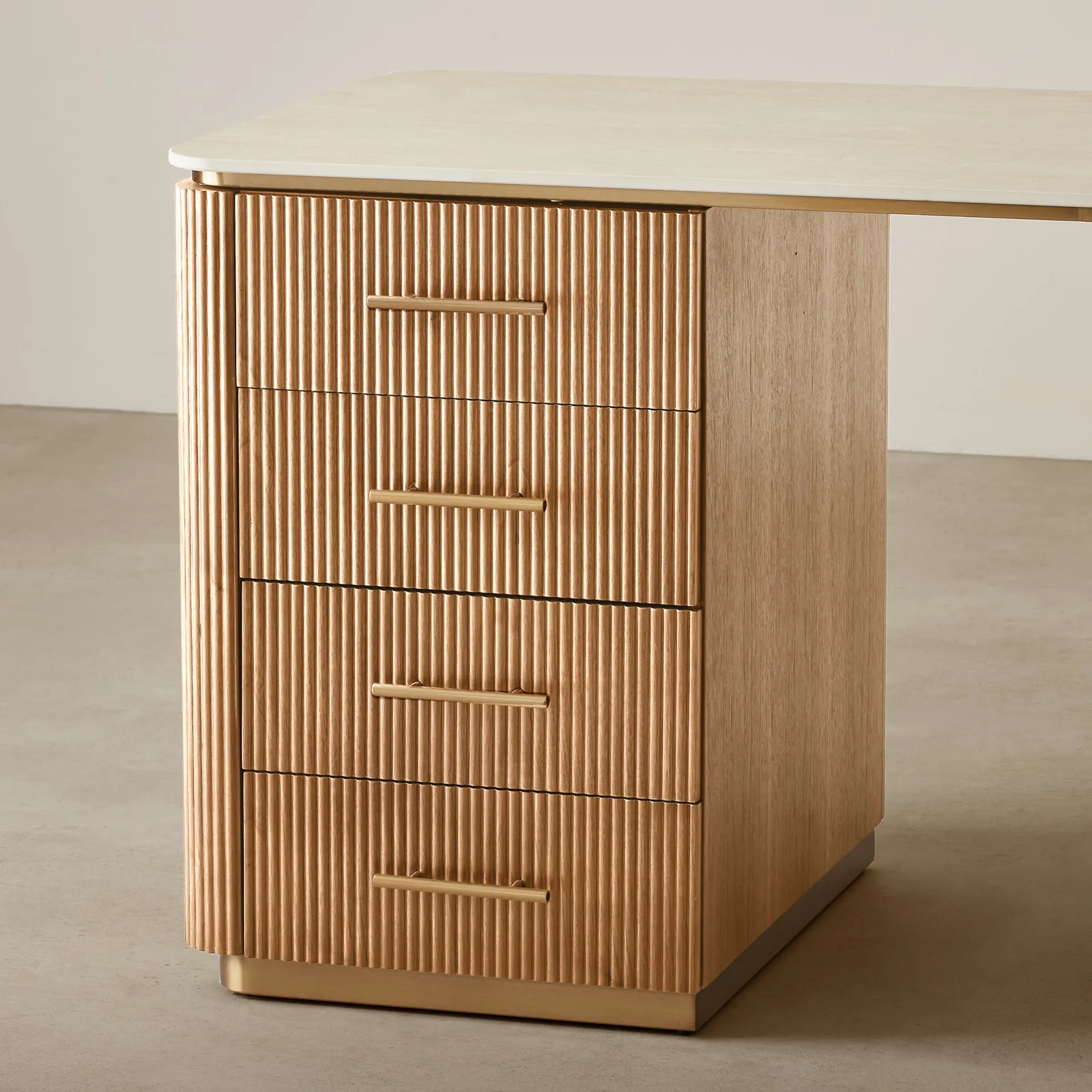 San Pierre Light Brown Ash Veneer Study Desk with Travertine Finish ...