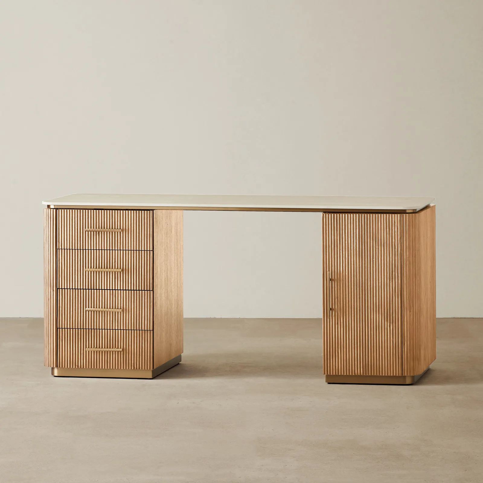 San Pierre Light Brown Ash Veneer Study Desk with Travertine Finish ...