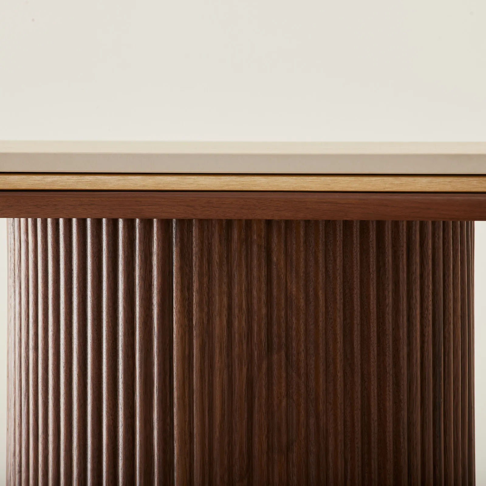 San Pierre Walnut Veneer Two-Leg Console Table with Travertine Finish ...