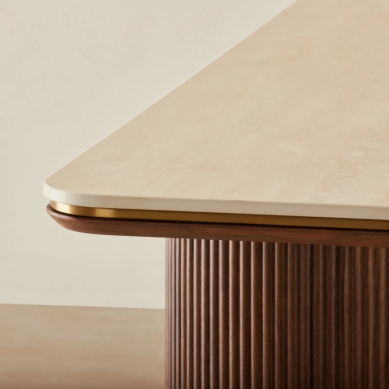 San Pierre Walnut Veneer Two-Leg Console Table with Travertine Finish ...